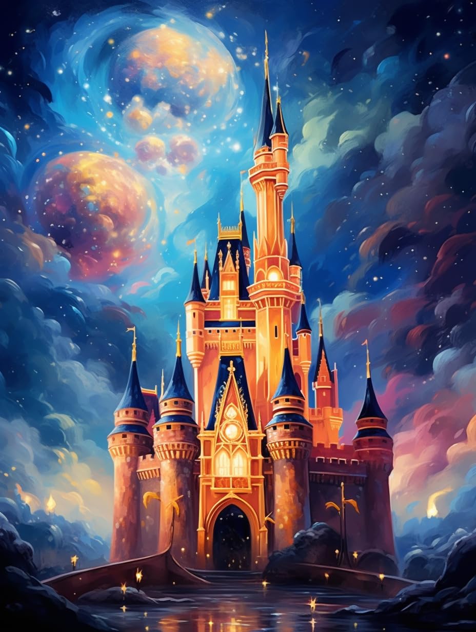 KS Diamond Painting Kits for Adults,5D DIY Full Drill Starry Sky Nightscape Castle Diamond Art Painting Kits DIY Adult Crafts 12x16inch