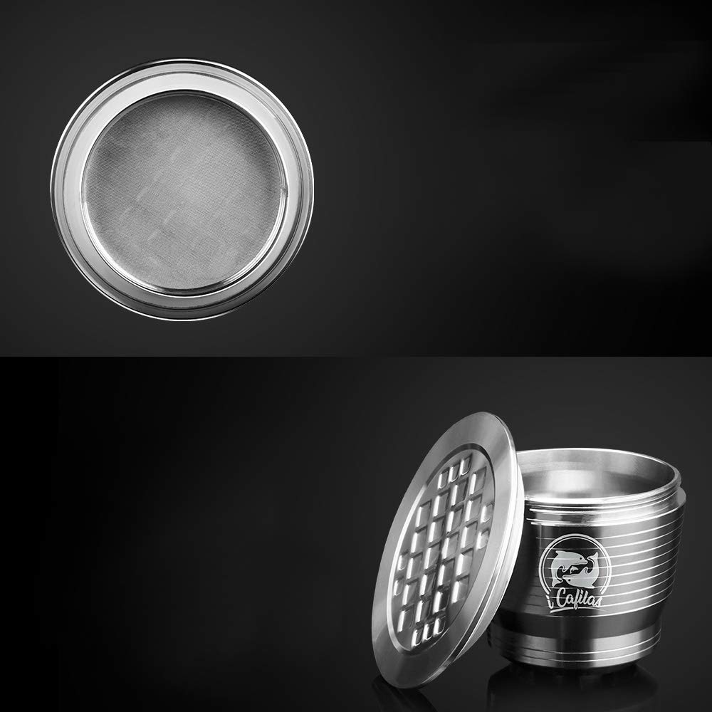 Maiju Compatible With Stainl Steel Coffee Capsule Reusable Refillable Coffee Capsule Cup Filter with Brush Spoon Powder-pr Ring, Square hole
