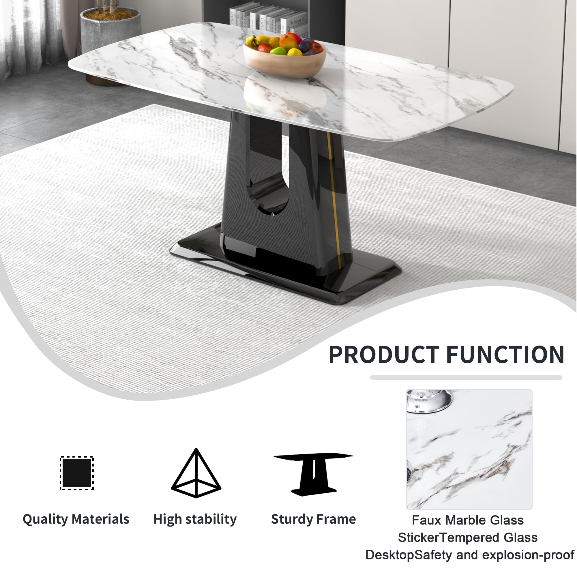 Pvillez Dining Table, Dining Table Set for 4 6, Faux Marble Tabletop Kitchen Dining Room Table Set with Dining Chairs Dinner Table U-Shaped (Table4+6pcs Gray Chair)