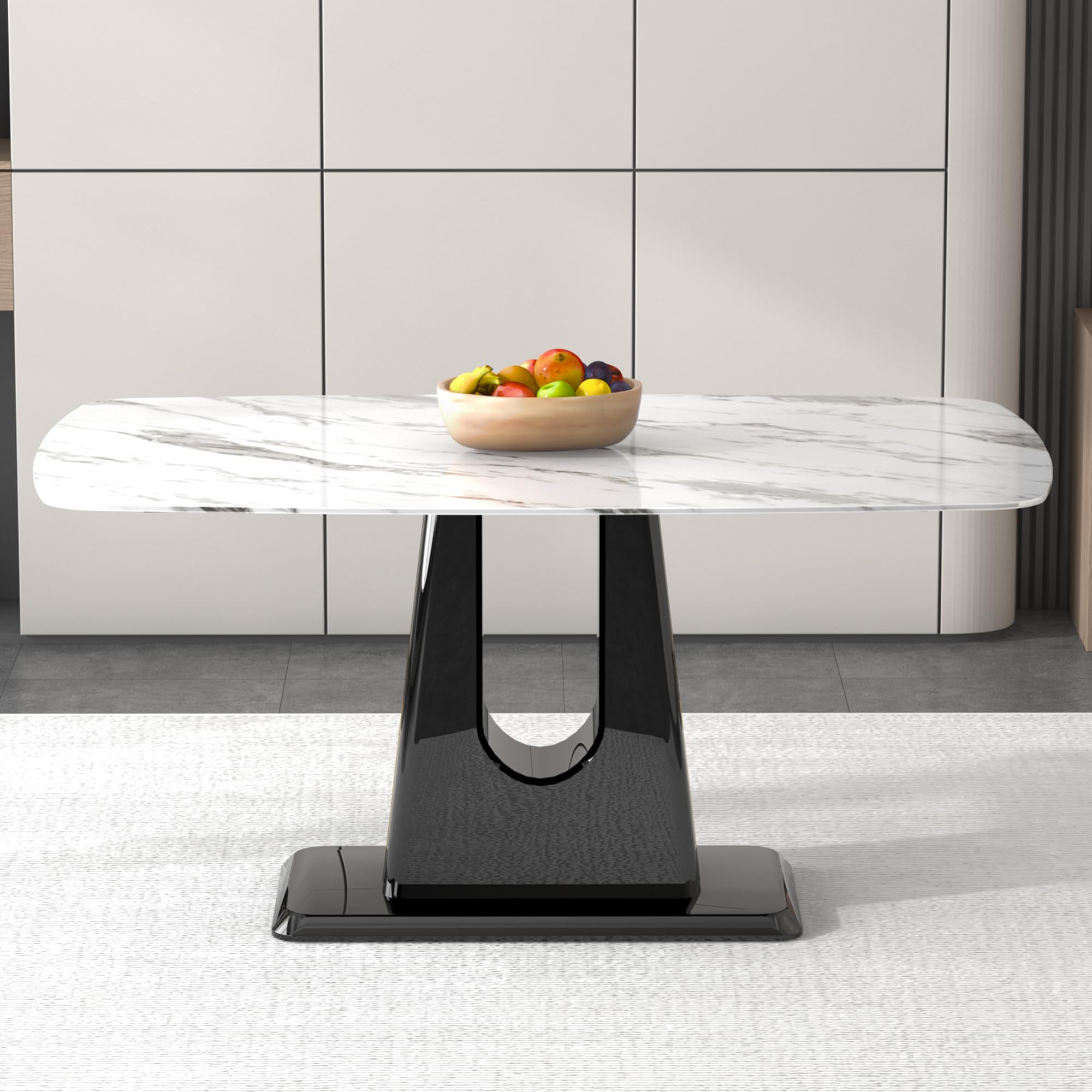 Pvillez Dining Table, Dining Table Set for 4 6, Faux Marble Tabletop Kitchen Dining Room Table Set with Dining Chairs Dinner Table U-Shaped (Table4+6pcs Gray Chair)