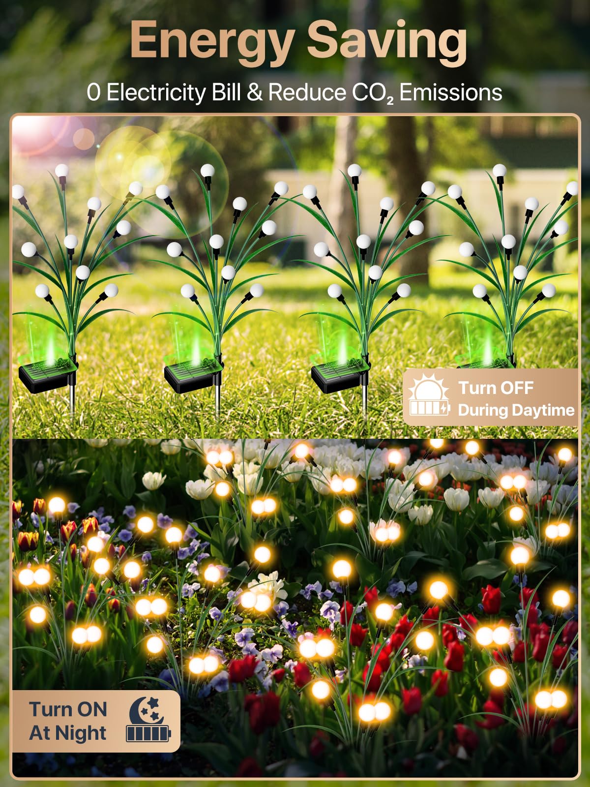 ONTROAD Garden Lights Solar Outdoor, πππ° ππ©π π«ππππ Leaf Design 60 LED Solar Lights for Outside Garden, Solar Garden Lights Outdoor Waterproof, Patio Yard Decoration, Warm White (6 Pack)