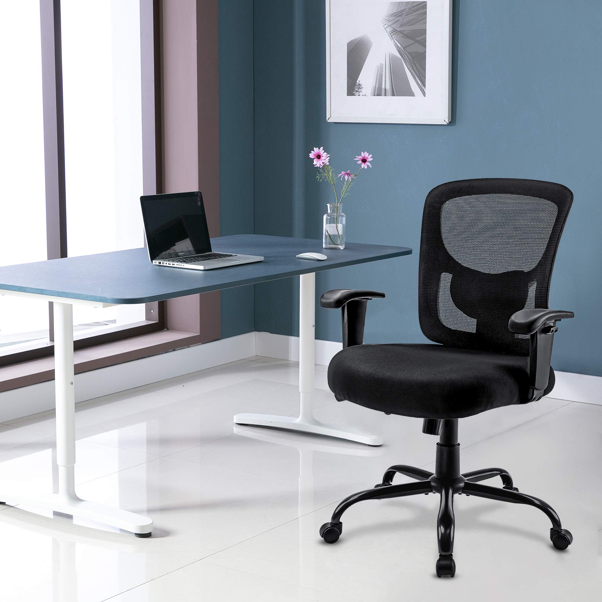 Home Office Chair for Big and Tall 400lbs Ergonomic Mesh Desk Chair with Adjustable Lumbar Support Arms High Back Wide Seat Task Executive Rolling Swivel Chair for Heavy People, Women Men