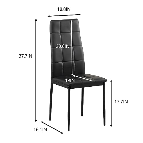YISH W117094363 PU Leather Armless Side Set of 4 with Metal Legs, Cushioned Seat Accent Chair with Backrest for Dining Living Room Kitchen Lounge, Black