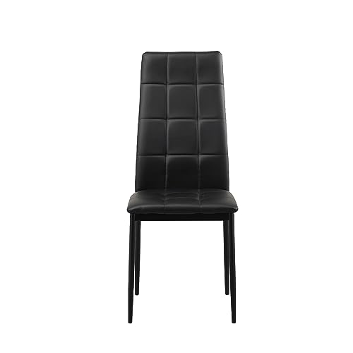 YISH W117094363 PU Leather Armless Side Set of 4 with Metal Legs, Cushioned Seat Accent Chair with Backrest for Dining Living Room Kitchen Lounge, Black