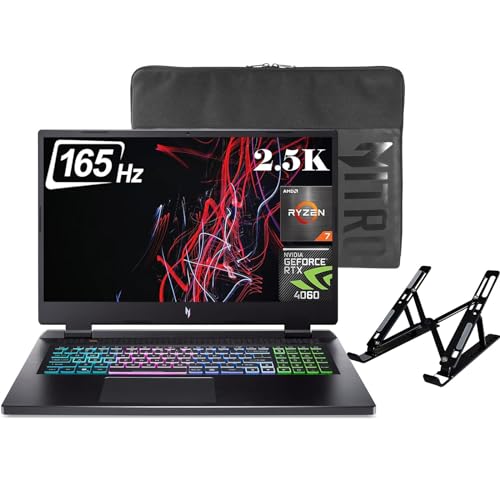 acer Nitro 17 Gaming Laptop 2023 Newest, 17.3" 165Hz 2.5K QHD Display, AMD Ryzen 7-7840HS, โNVIDIA GeForce RTX 4060, 32GB DDR5, 1TB SSD, Backlit Keyboard, Windows 11 Home, with Laptop Stand