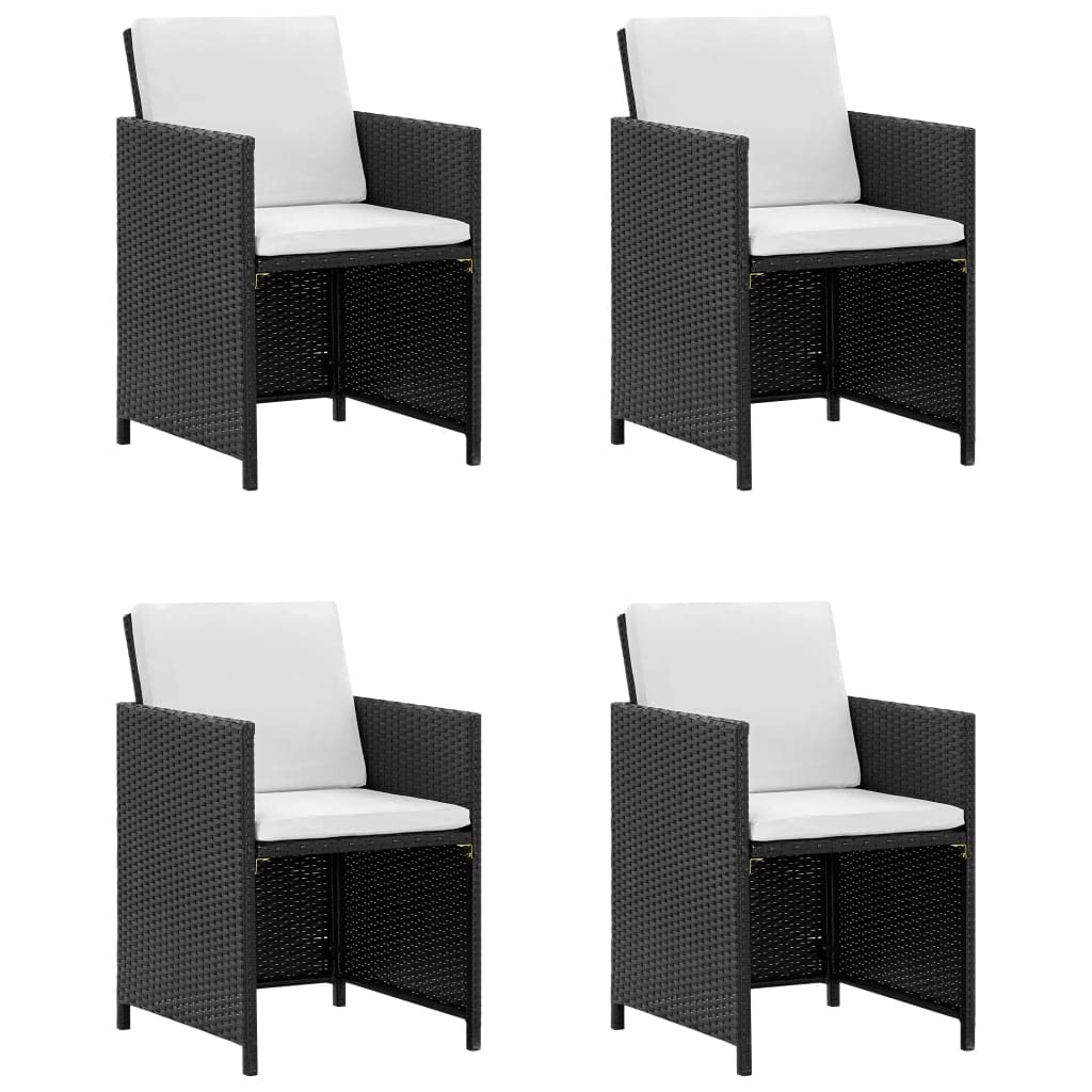 5 Piece Outdoor Dining Set with Cushions | Patio Dining Set | Garden 1 Glass Top Dining Table and 4 Rattan Chairs for Backyard, Poolside and Yard | Black Poly Rattan with Steel Frame