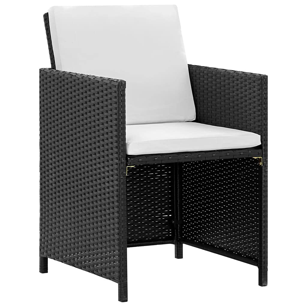5 Piece Outdoor Dining Set with Cushions | Patio Dining Set | Garden 1 Glass Top Dining Table and 4 Rattan Chairs for Backyard, Poolside and Yard | Black Poly Rattan with Steel Frame