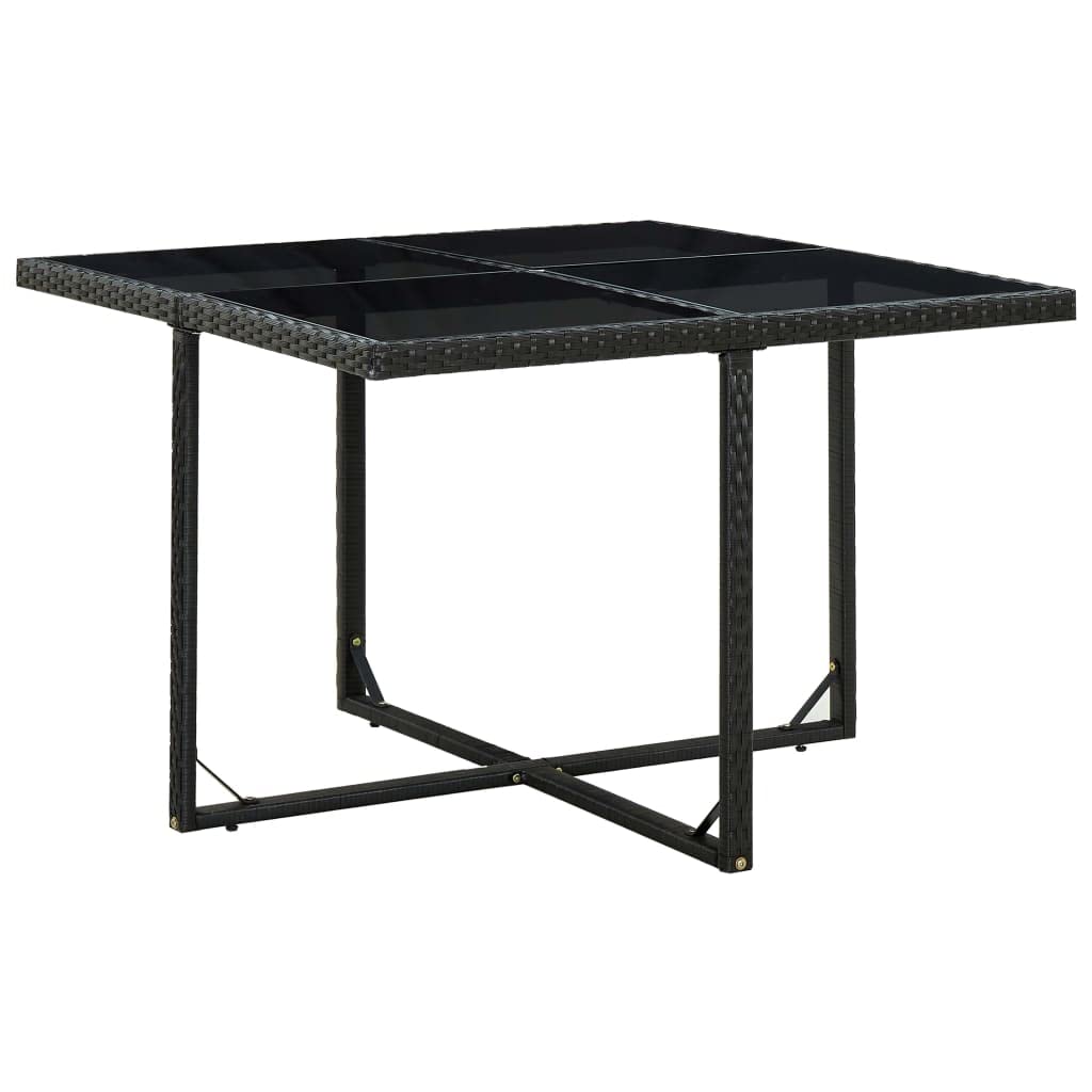5 Piece Outdoor Dining Set with Cushions | Patio Dining Set | Garden 1 Glass Top Dining Table and 4 Rattan Chairs for Backyard, Poolside and Yard | Black Poly Rattan with Steel Frame