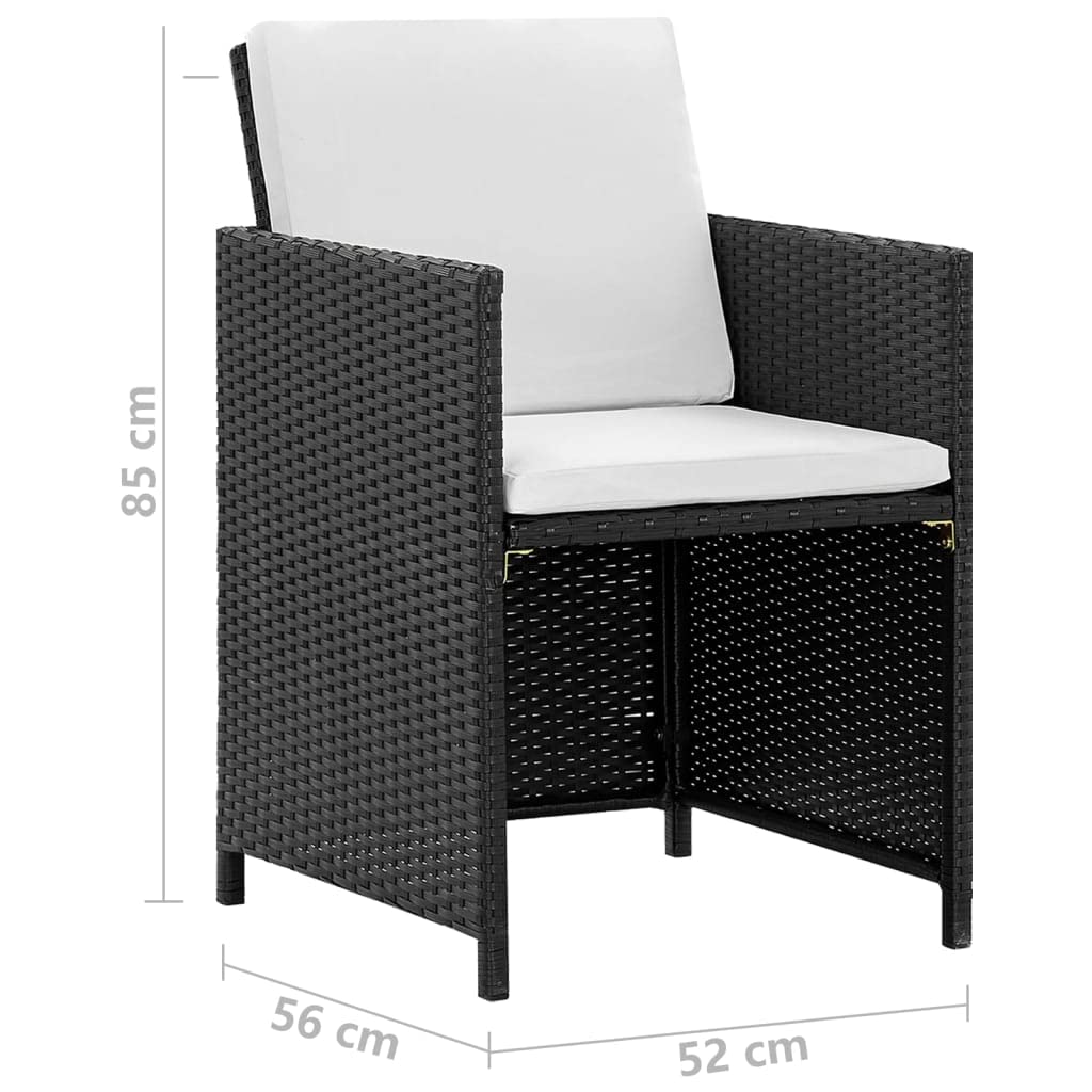 5 Piece Outdoor Dining Set with Cushions | Patio Dining Set | Garden 1 Glass Top Dining Table and 4 Rattan Chairs for Backyard, Poolside and Yard | Black Poly Rattan with Steel Frame