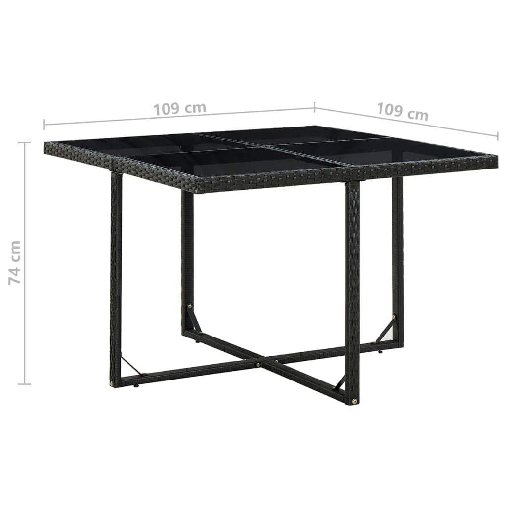 5 Piece Outdoor Dining Set with Cushions | Patio Dining Set | Garden 1 Glass Top Dining Table and 4 Rattan Chairs for Backyard, Poolside and Yard | Black Poly Rattan with Steel Frame