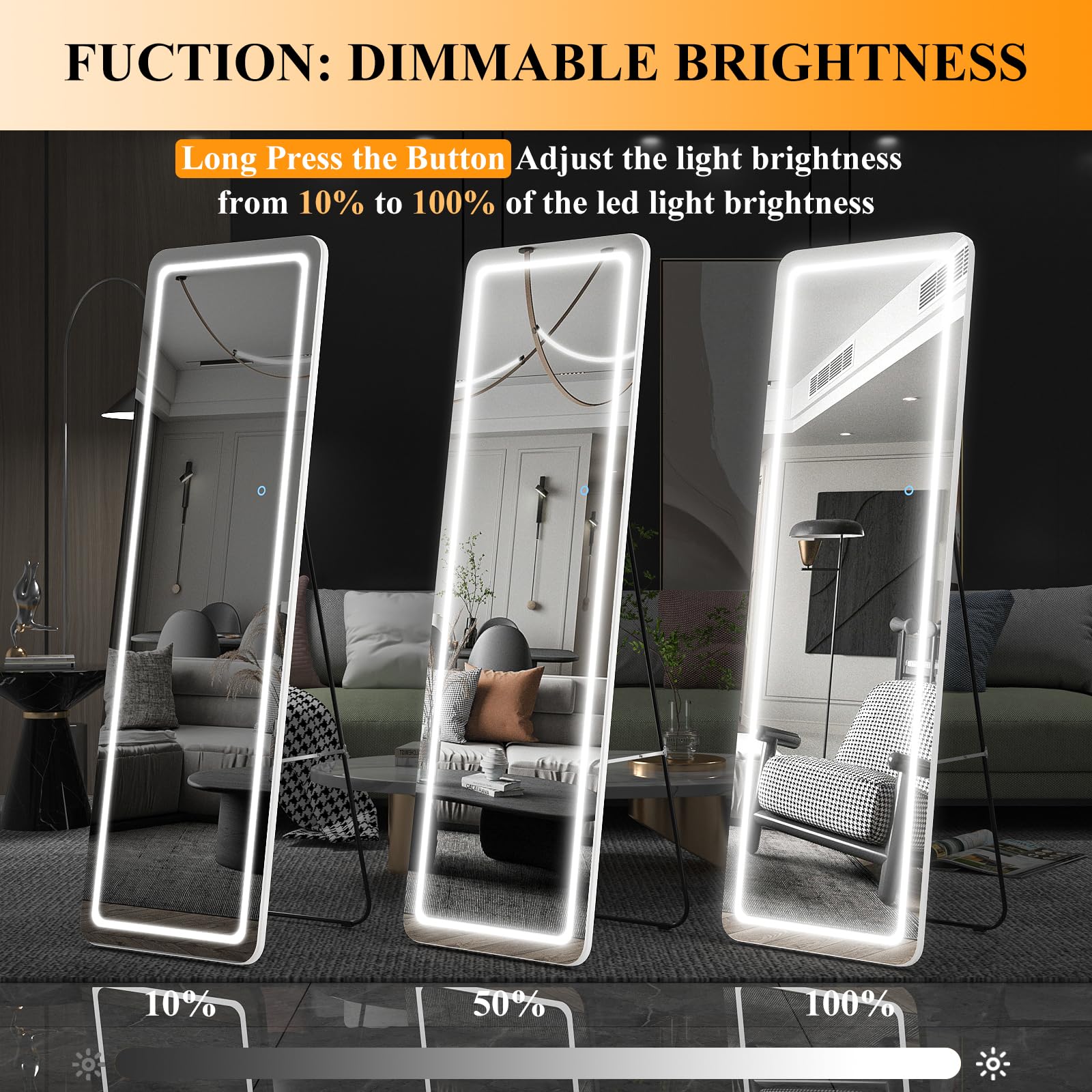 MTURIKIRI Full Length Mirror with Lights,59’’*20’’ LED Full Body Mirror,Wall Hanging Mirror,Free Standing Lighted Floor Mirror,Led Mirror Full Length for Bedroom with Dimming & 3 Color Modes