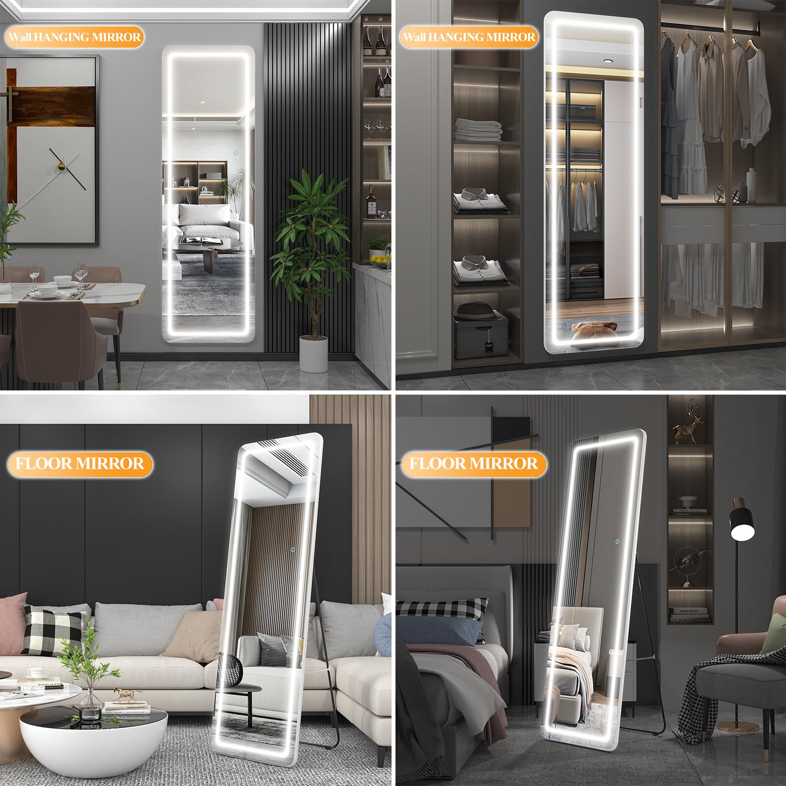 MTURIKIRI Full Length Mirror with Lights,59’’*20’’ LED Full Body Mirror,Wall Hanging Mirror,Free Standing Lighted Floor Mirror,Led Mirror Full Length for Bedroom with Dimming & 3 Color Modes
