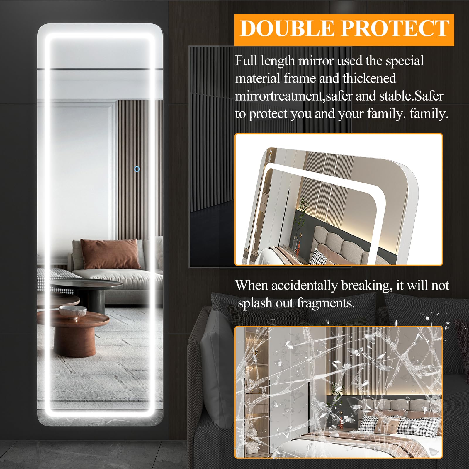 MTURIKIRI Full Length Mirror with Lights,59’’*20’’ LED Full Body Mirror,Wall Hanging Mirror,Free Standing Lighted Floor Mirror,Led Mirror Full Length for Bedroom with Dimming & 3 Color Modes