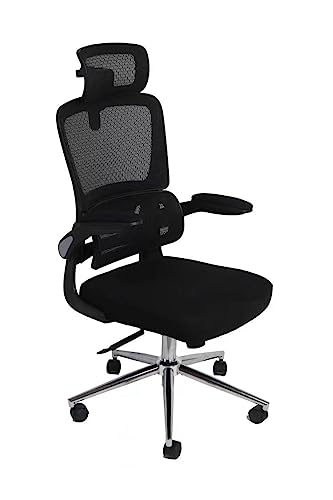 BAOMKONG Office Chair with Flip Up Arms High Back Desk Chair,Adjustable Headrest and Tilt Function,Support 360°Swivel Computer Chair Task Chair,Executive Chair (Black)