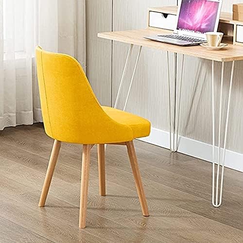 SHAWLA Chairs Cotton Linen Dining Chair,Solid Wood Reception Chair Kitchen Counter Makeup Room Lounge Counter Chairs Side Chair (Color:Dark Blue)