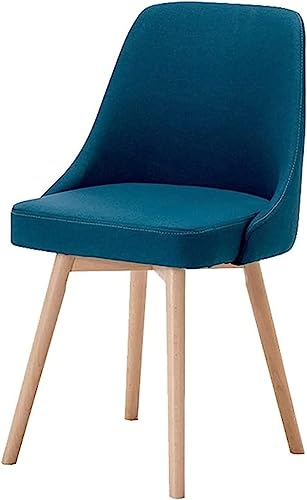 SHAWLA Chairs Cotton Linen Dining Chair,Solid Wood Reception Chair Kitchen Counter Makeup Room Lounge Counter Chairs Side Chair (Color:Dark Blue)