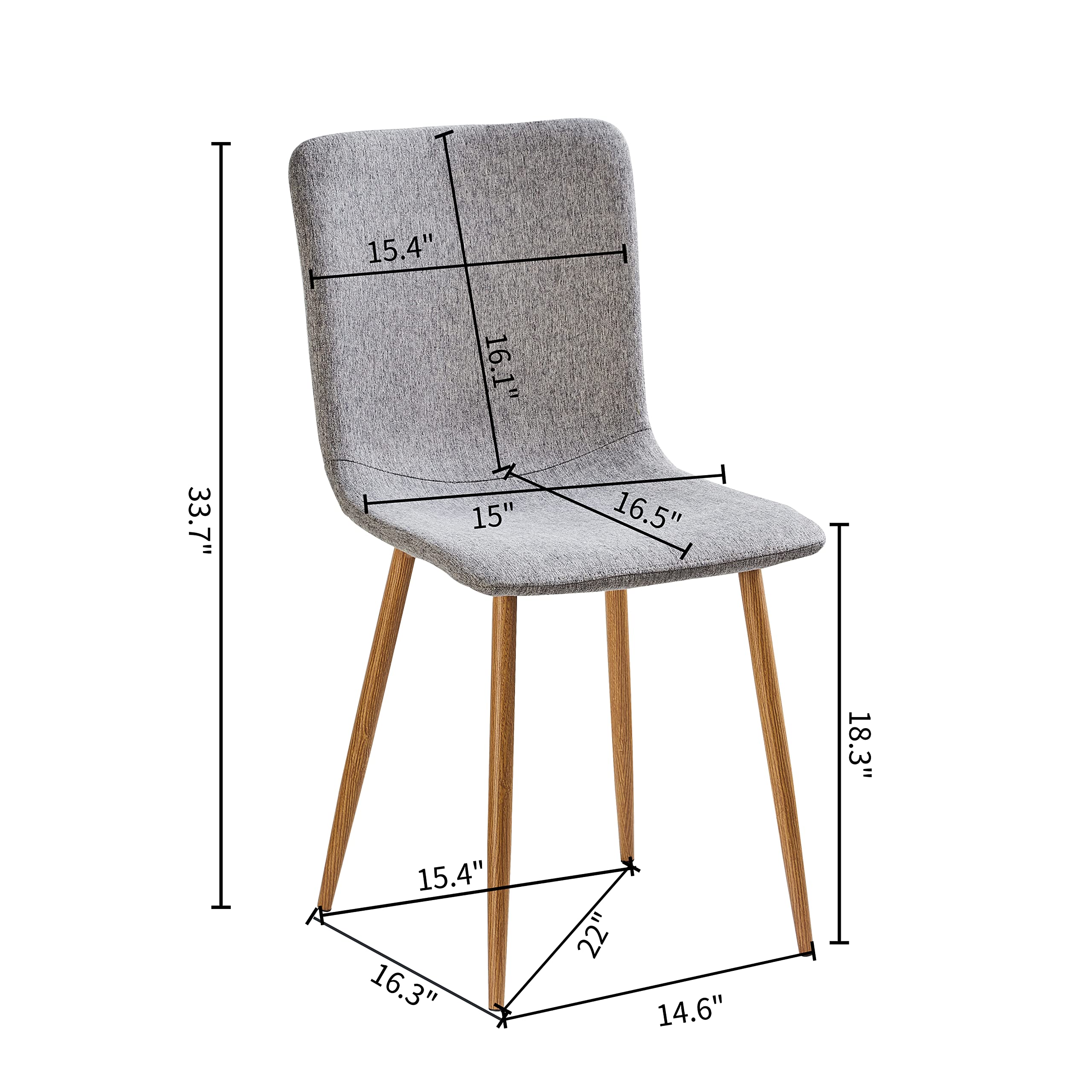 wOod-it Dining Chairs Set of 2, Pre Assembled Fabric Chair Set Upholstered with Oak Legs Mid Century Modern for Dining Room, Kitchen, 15.4" W x 16.5" D x 33.7" H