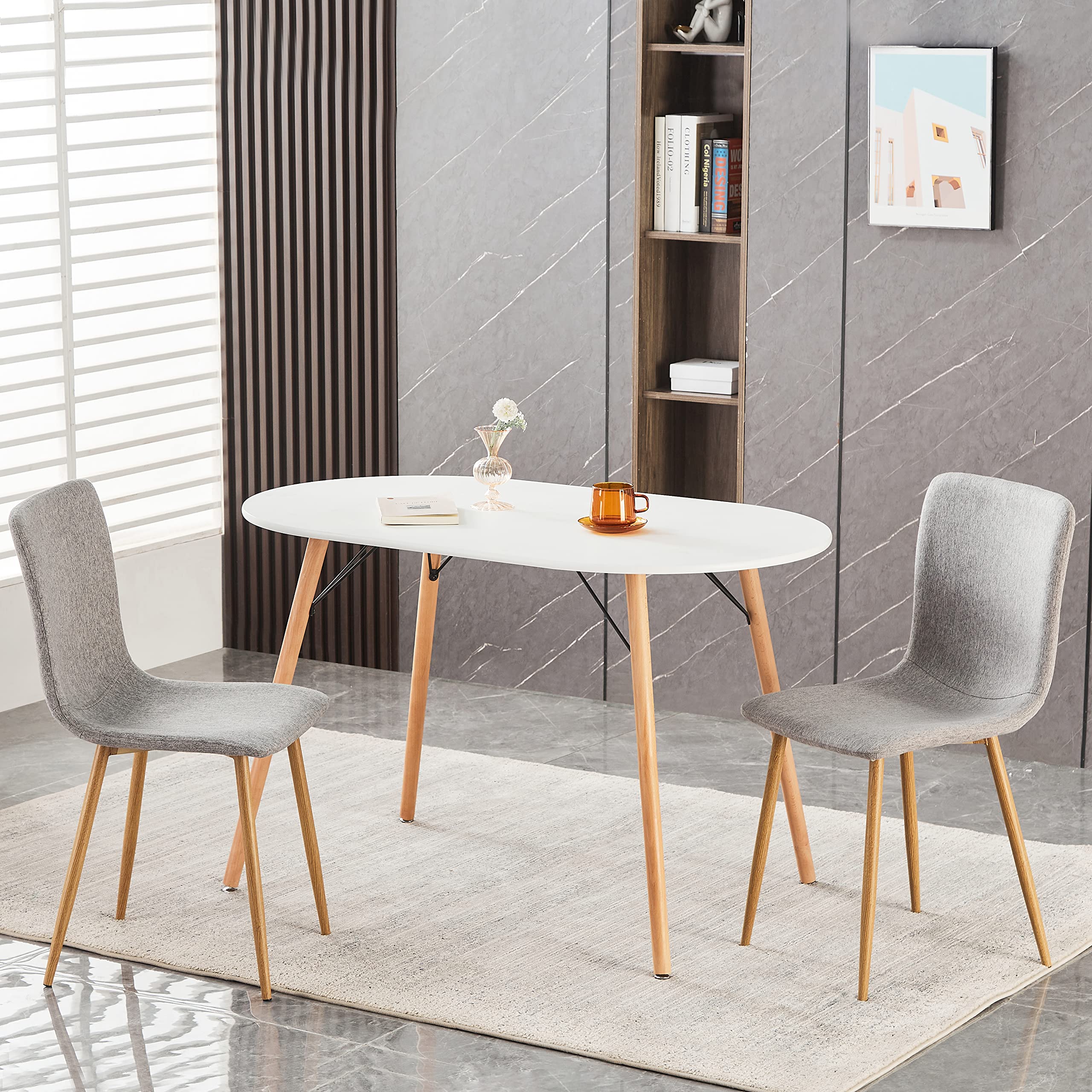 wOod-it Dining Chairs Set of 2, Pre Assembled Fabric Chair Set Upholstered with Oak Legs Mid Century Modern for Dining Room, Kitchen, 15.4" W x 16.5" D x 33.7" H