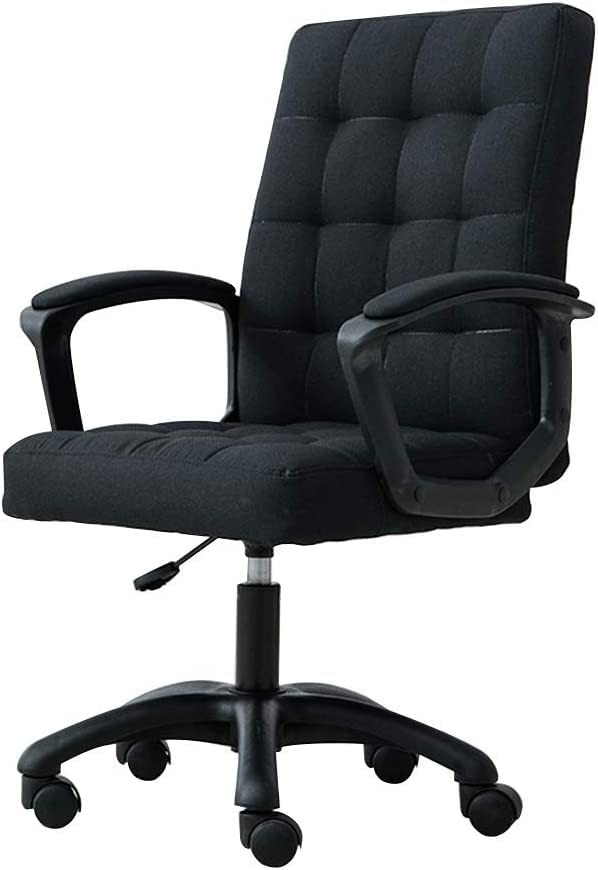 SHAWLA Chairs Mid-Back Flannel Adjustable Computer Office Desk Chair Lifting Study Chair (Color:Black)