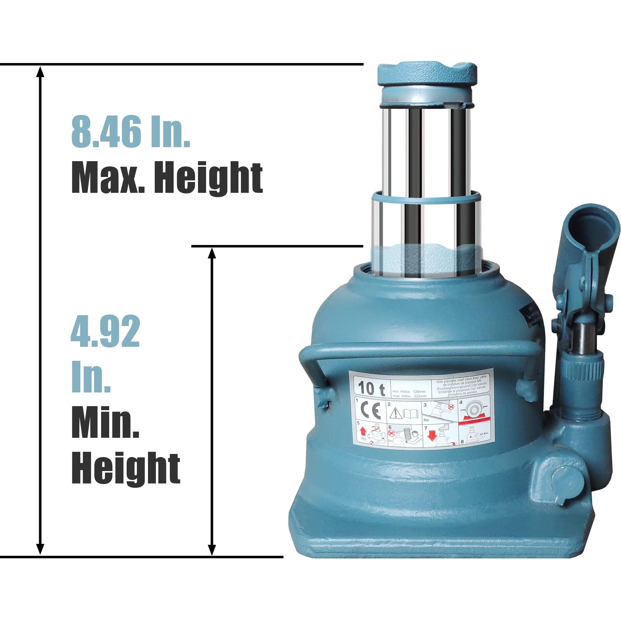 TCE ATH810002U-1 Torin Double Ram Low Profile Welded Bottle Jack for Car Auto Repair and House Lift, 10 Ton (20,000 LBs) Capacity