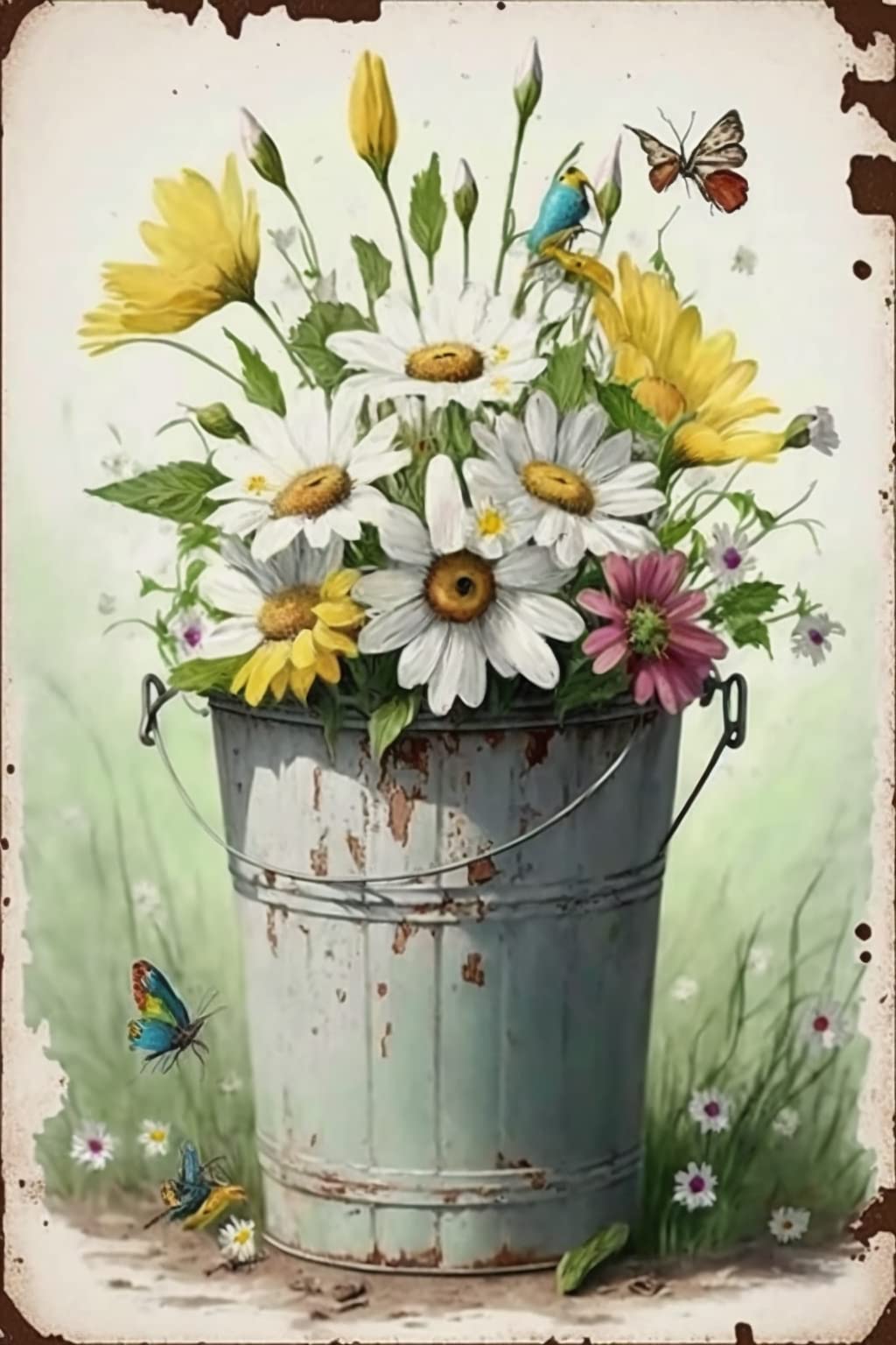 IHMOLN Daisy Flower Iron Barrel Diamond Painting Kits Autumn Butterfly - Adult Children Full Round Drill Cover Collection Art Painting Kit, for Room Decor Garden Shop Decor 30X45cm