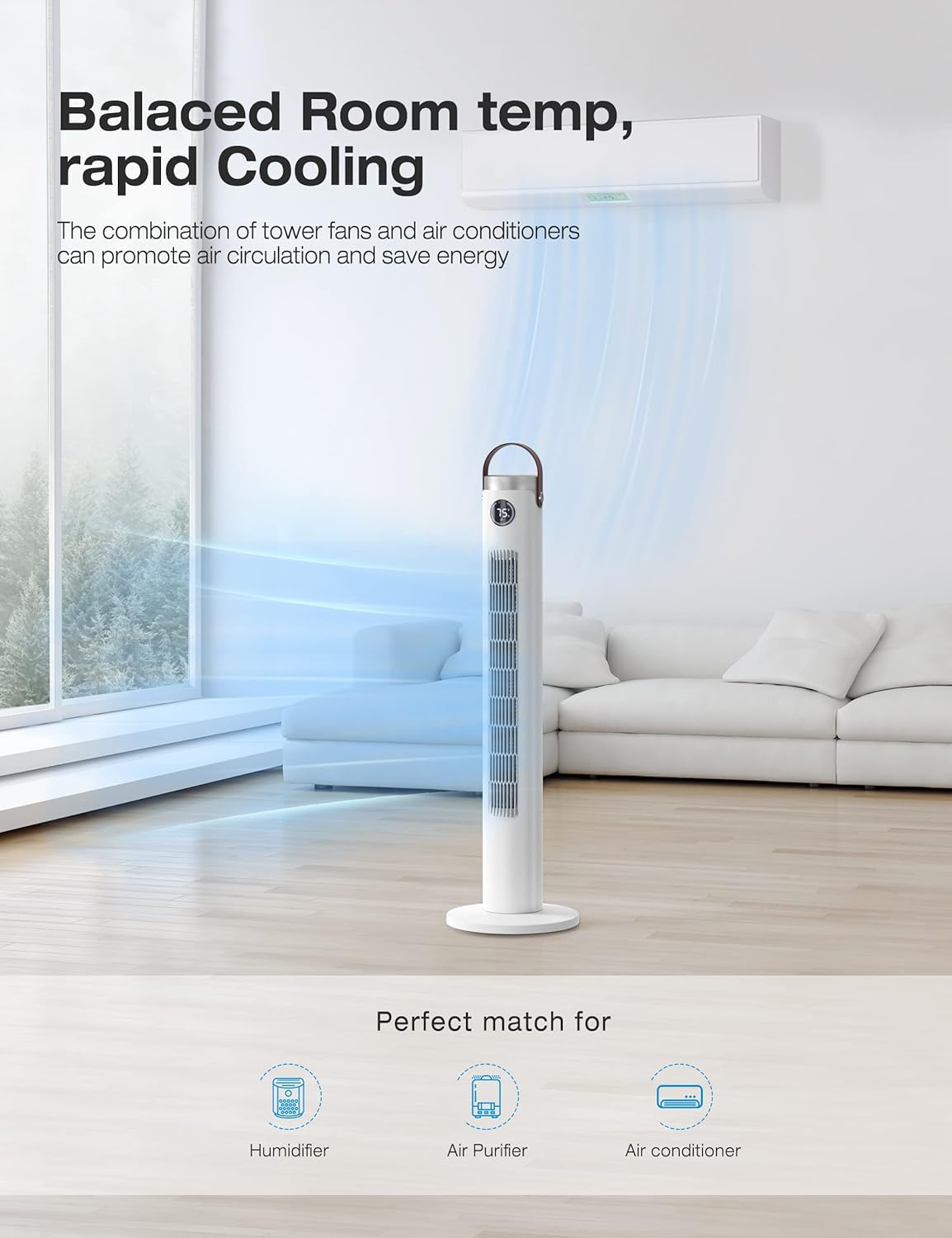 Simple Deluxe Tower Fan with Remote, 46 Inch Oscillating Fan, Bladeless Fans with 24H Timer, 3 Speeds, 3 Modes, LED Display, Cooling Standing Floor Fan for Bedroom Living Room Home Office