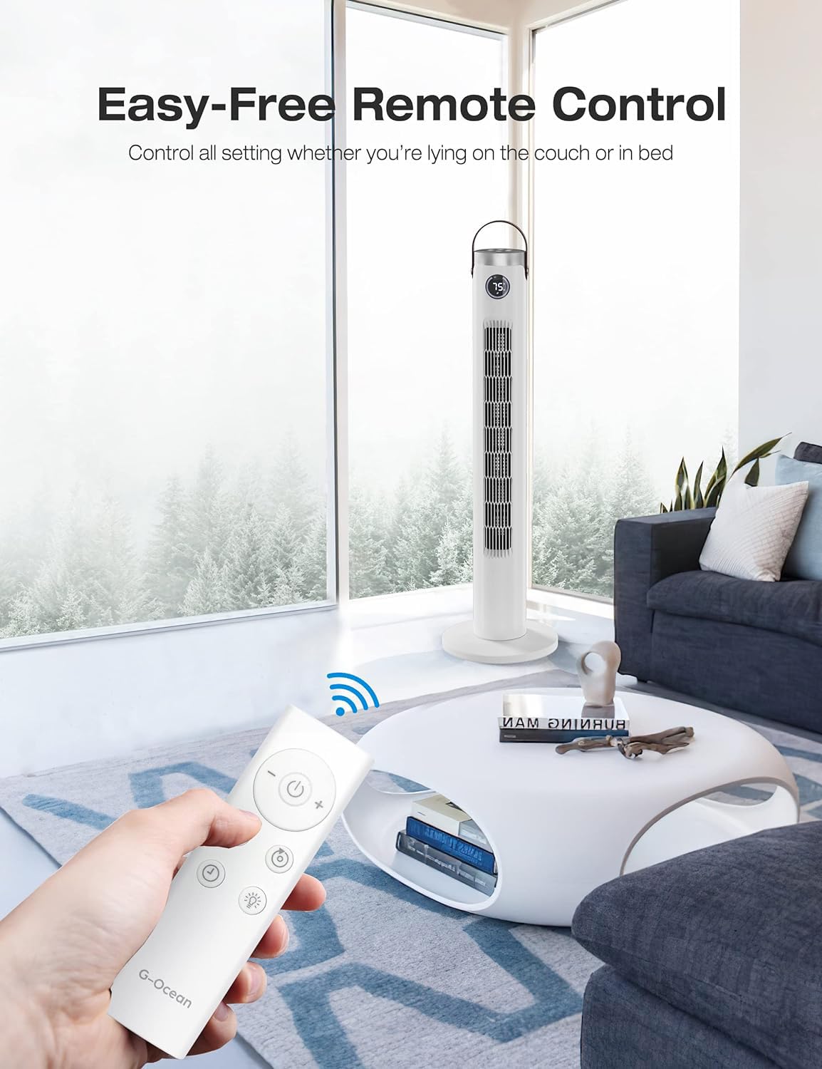 Simple Deluxe Tower Fan with Remote, 46 Inch Oscillating Fan, Bladeless Fans with 24H Timer, 3 Speeds, 3 Modes, LED Display, Cooling Standing Floor Fan for Bedroom Living Room Home Office
