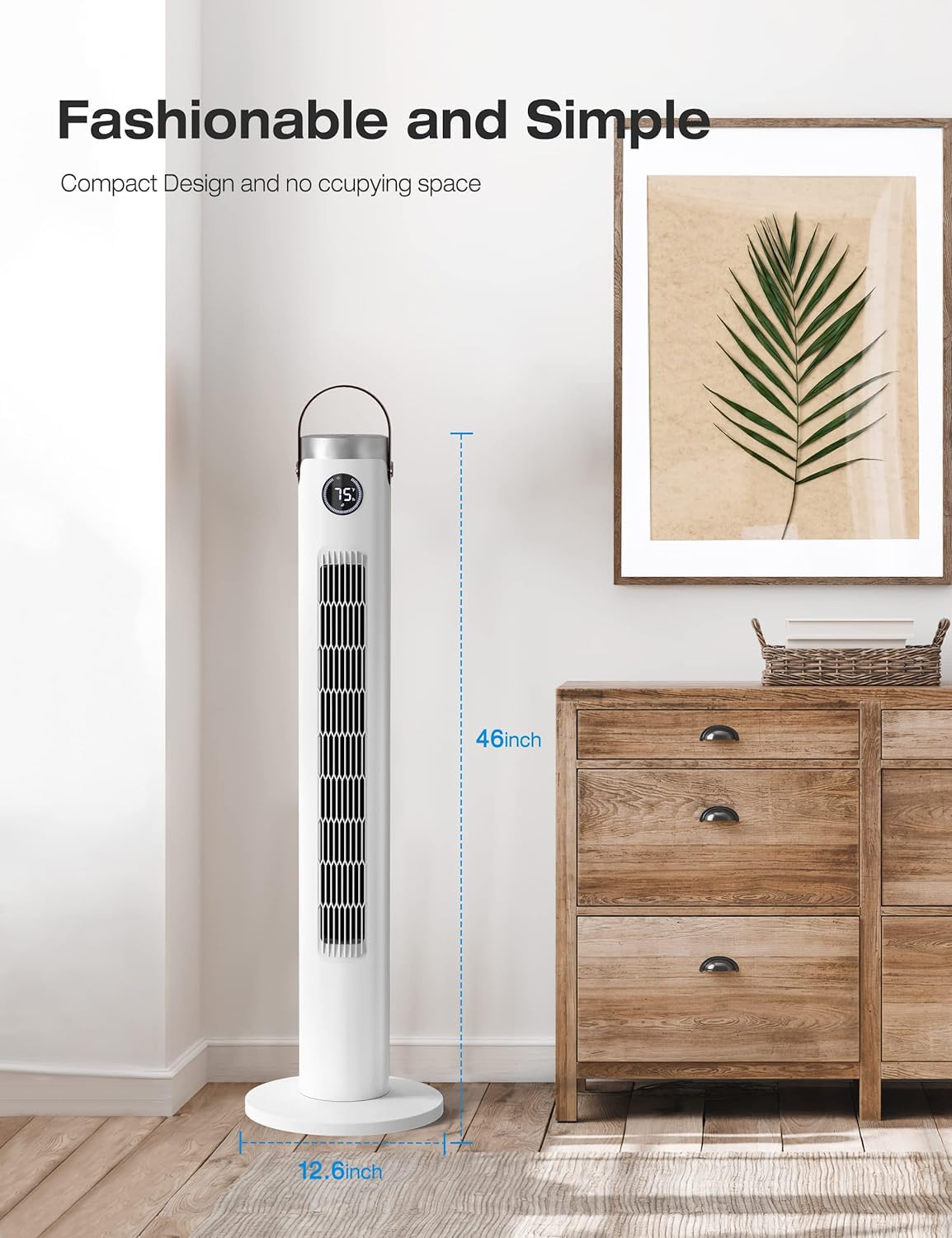 Simple Deluxe Tower Fan with Remote, 46 Inch Oscillating Fan, Bladeless Fans with 24H Timer, 3 Speeds, 3 Modes, LED Display, Cooling Standing Floor Fan for Bedroom Living Room Home Office