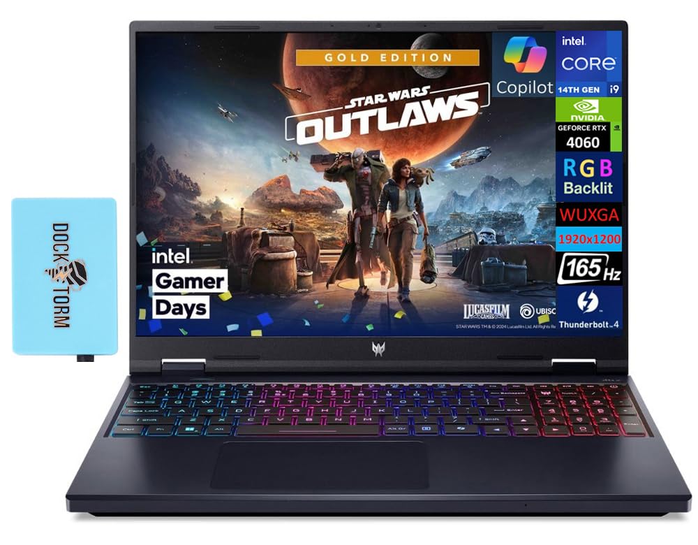 acer Predator Helios Neo Gaming Laptop 16.0" 165 Hz IPS WUXGA Display (Intel i9-14900HX, 16GB DDR5, 1TB SSD, GeForce RTX 4060 8GB, RGB KB, 2 Thunderbolt 4, WiFi 6, Win11H) w/Dockztorm Hub