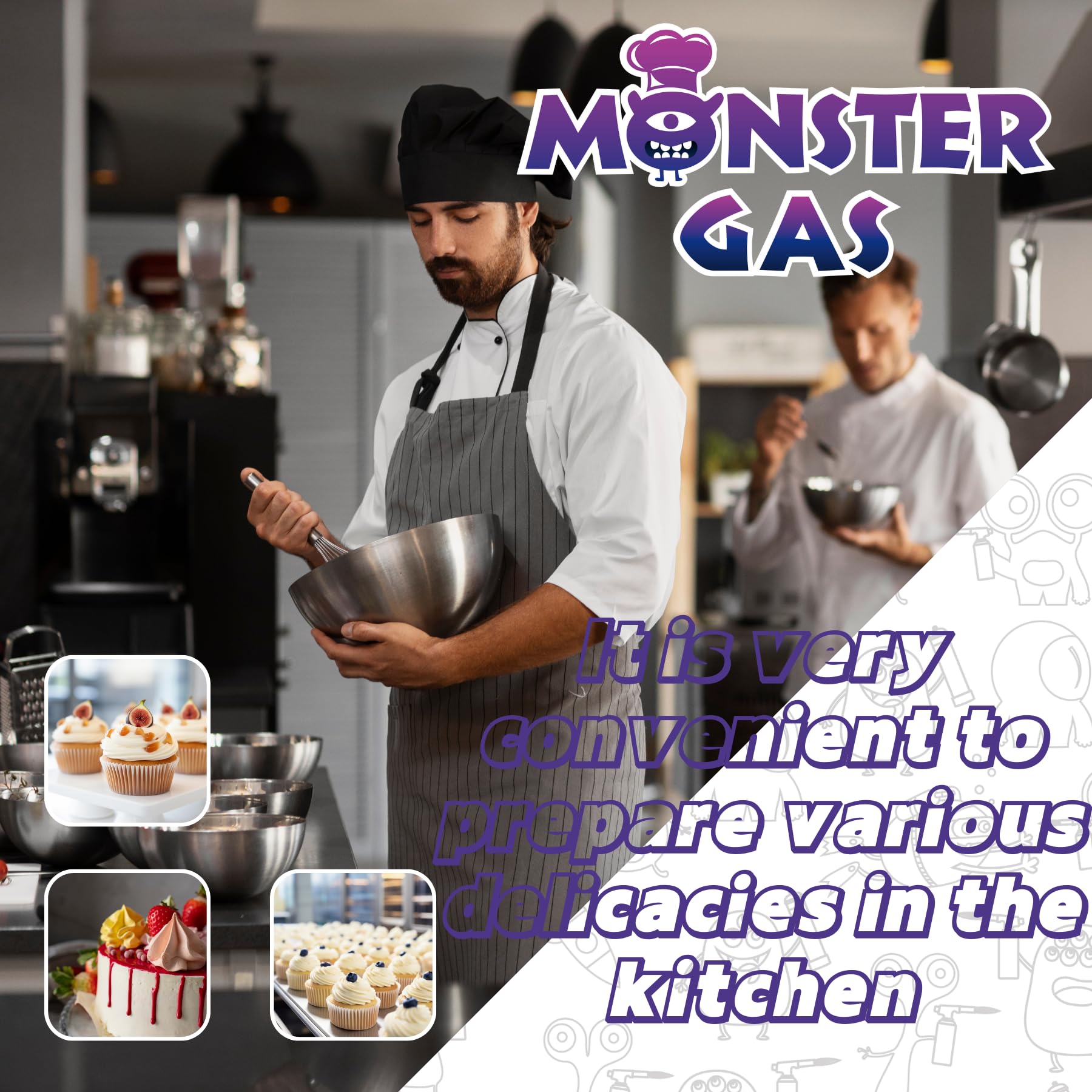 MONSTER GAS 3.3L N2O Whipped Cream Charger, 2000G Whip Cream Charger, Nitrous Oxide Tank (1 Cylinder)
