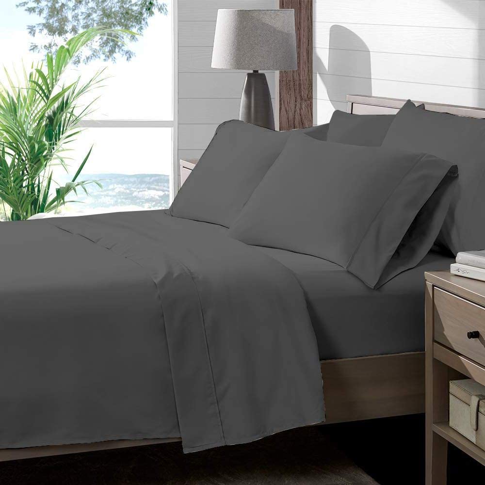 4 Piece Sheet Set Full (54"x75") Size Dark Grey Solid - 100% Egyptian Cotton, 600-Thread-Count Cooling Bed Sheets, 15 Inch Deep Pocket of Fitted Sheet, Egyptian Cotton Sheet For Full Size Bed