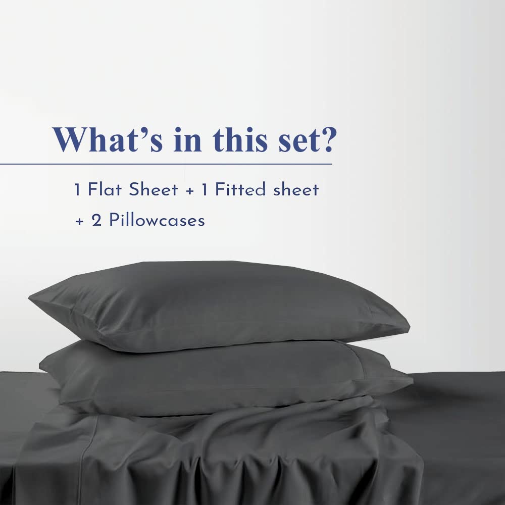 4 Piece Sheet Set Full (54"x75") Size Dark Grey Solid - 100% Egyptian Cotton, 600-Thread-Count Cooling Bed Sheets, 15 Inch Deep Pocket of Fitted Sheet, Egyptian Cotton Sheet For Full Size Bed