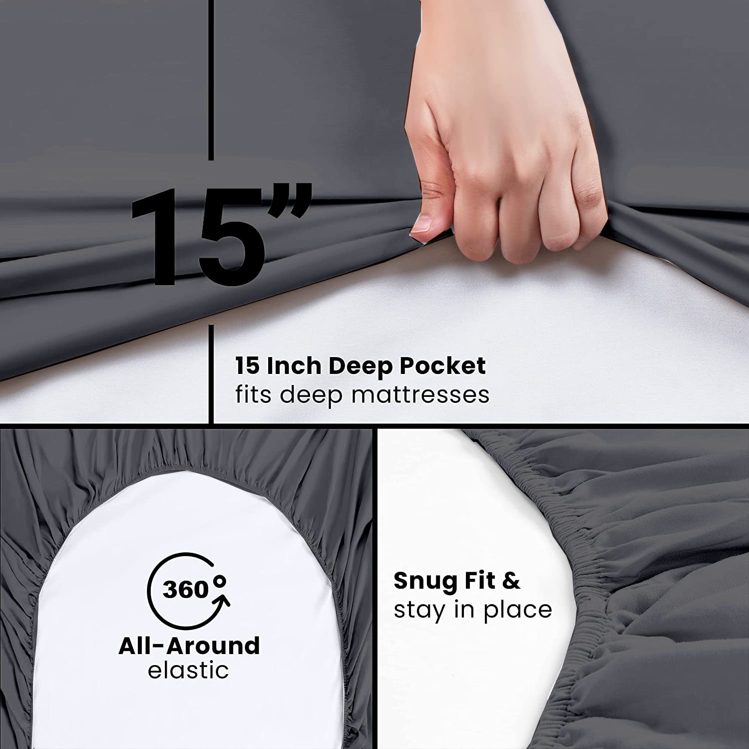 4 Piece Sheet Set Full (54"x75") Size Dark Grey Solid - 100% Egyptian Cotton, 600-Thread-Count Cooling Bed Sheets, 15 Inch Deep Pocket of Fitted Sheet, Egyptian Cotton Sheet For Full Size Bed