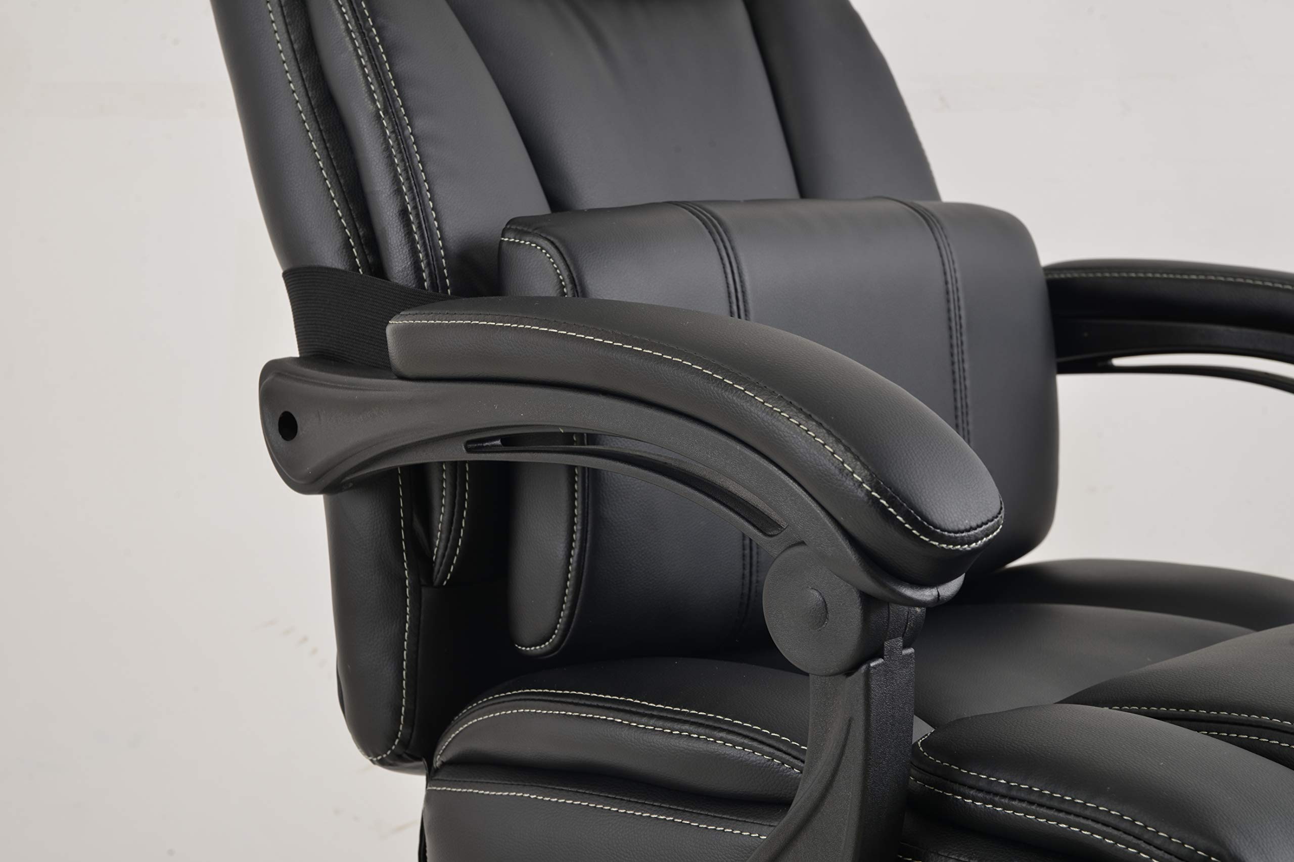 RINDOW Office Chair PU Leather/Double Cushion/Support pad and Foot stools, Comfortable Seats, Adjustable Chairs, Easy Assembly, Black