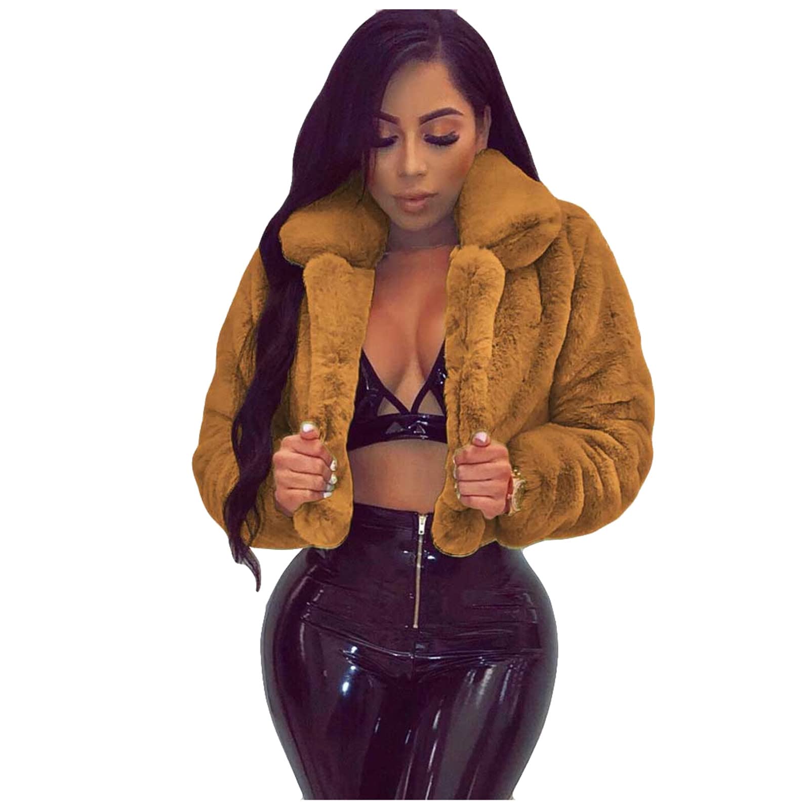 LCMTWX Womens Black Leather Jacket Long Faux Fur Coat Faux Fur Coat Womens Shawls And Wraps Dressy Womens Long White Winter Coats Purple Shag Jacket Fringe Jacket Warehouse Deals Clearance Returns