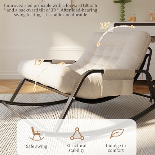 BREAUX Faux Leather Nursery Glider Rocker with Comfortable Padded Seat Solid Wood Base,Outdoor Patio Rocking Chair,Modern Lounge Egg Chair for Indoor & Outside(D)