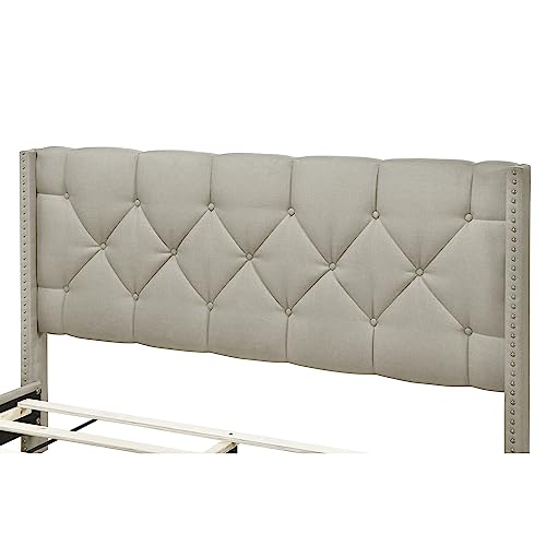 Goohome Queen Size Platform Bed with 2 Storage Drawers, Linen Upholstered Queen Bedframe with Headboard and Sturdy Wood Slats, Noise-Free, No Box Spring Needed, for Boys Girls Teenager