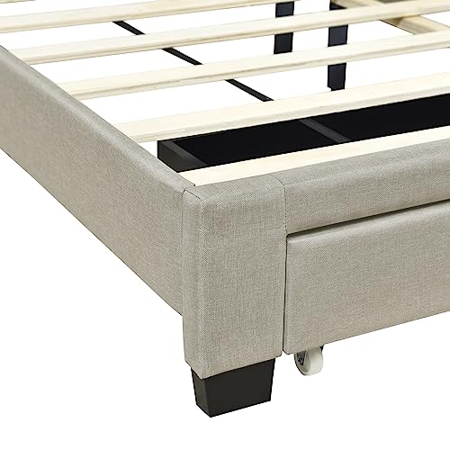 Goohome Queen Size Platform Bed with 2 Storage Drawers, Linen Upholstered Queen Bedframe with Headboard and Sturdy Wood Slats, Noise-Free, No Box Spring Needed, for Boys Girls Teenager