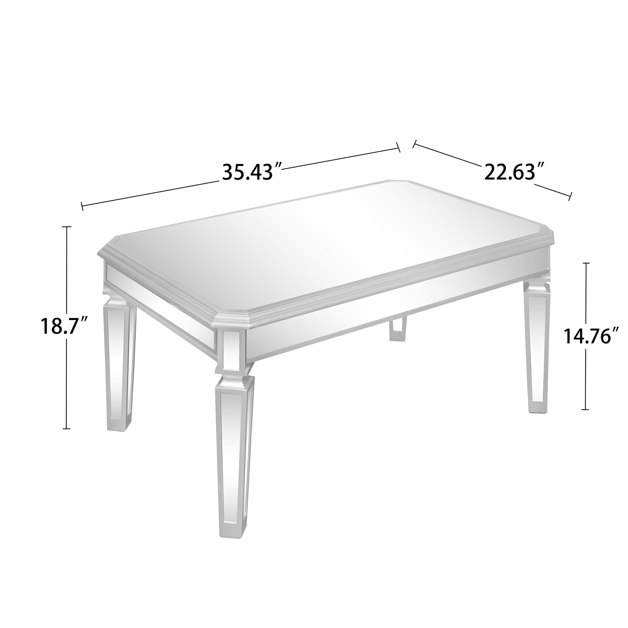 EMKK Sleek Glass Mirrored Coffee Adjustable Legs, Easy Assembly Cocktail Sturdy Design, Luxury Contemporary Center Table for Living Room, Silver