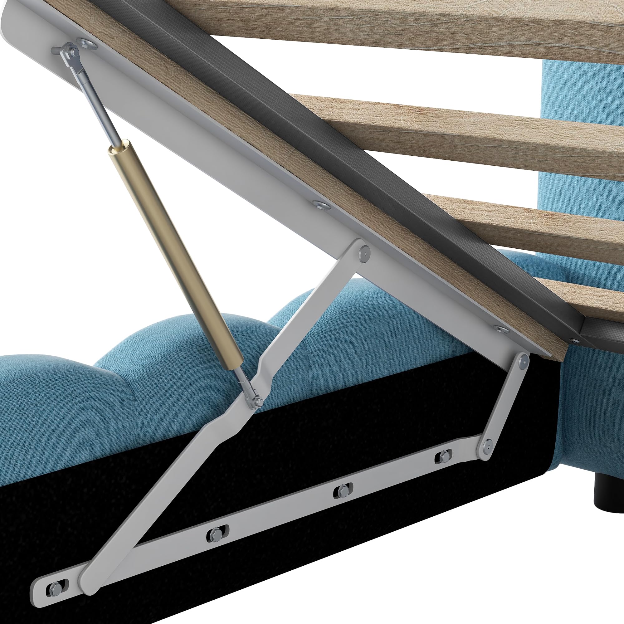 HABUHOME Queen Size Lift Up Storage Bed/Button Tufted Wingback Headboard/Hydraulic Storage/Upholstered Platform Bed Frame/No Box Spring Needed/Wood Slats Support/Light,Blue