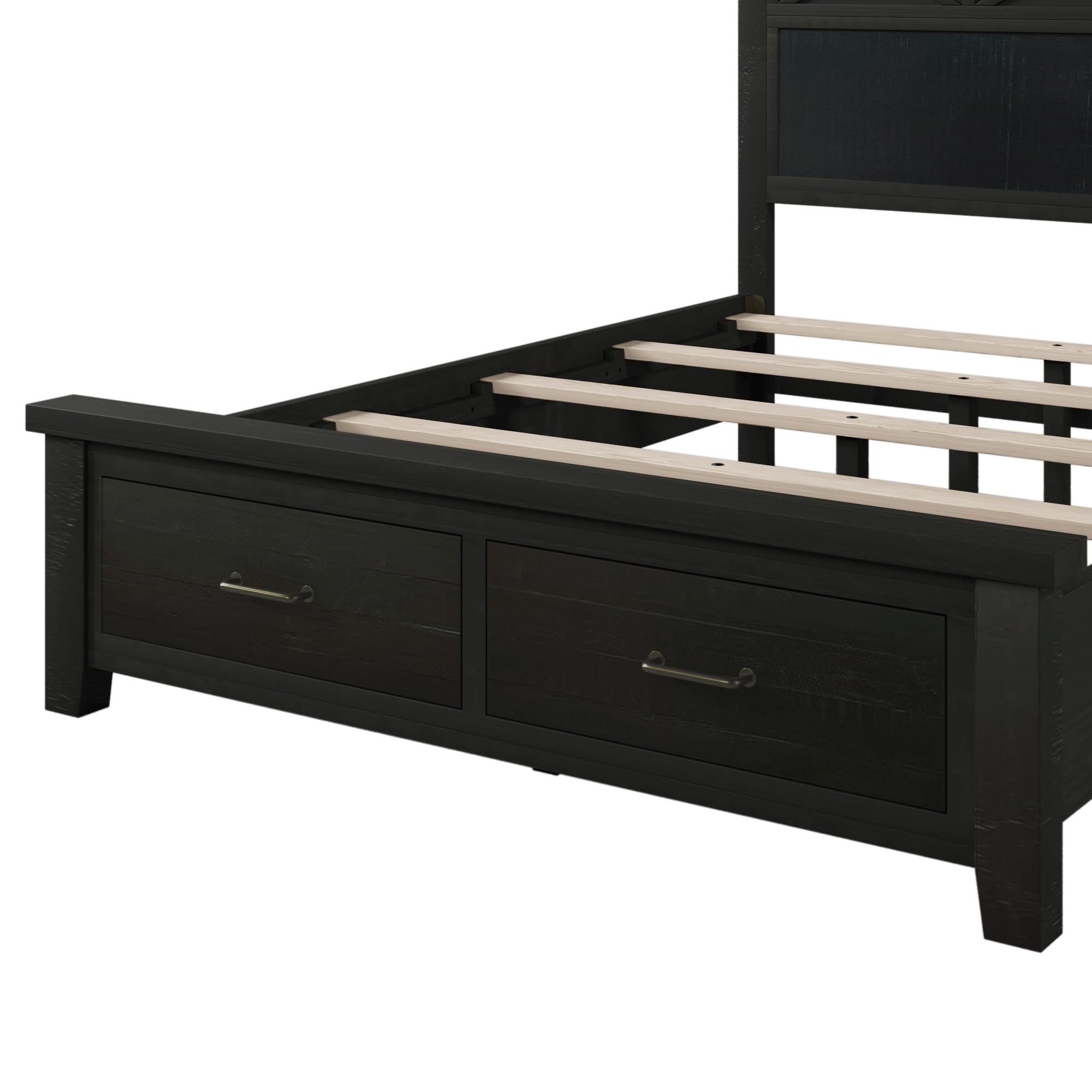 FANYHOME Queen Size Platform Storage Bed with Two Drawers, Rustic Farmhouse Style Wood Platform Bed Frame with Headboard and Wood Slats Suppoer, Footboard Drawer Storage,Coffee