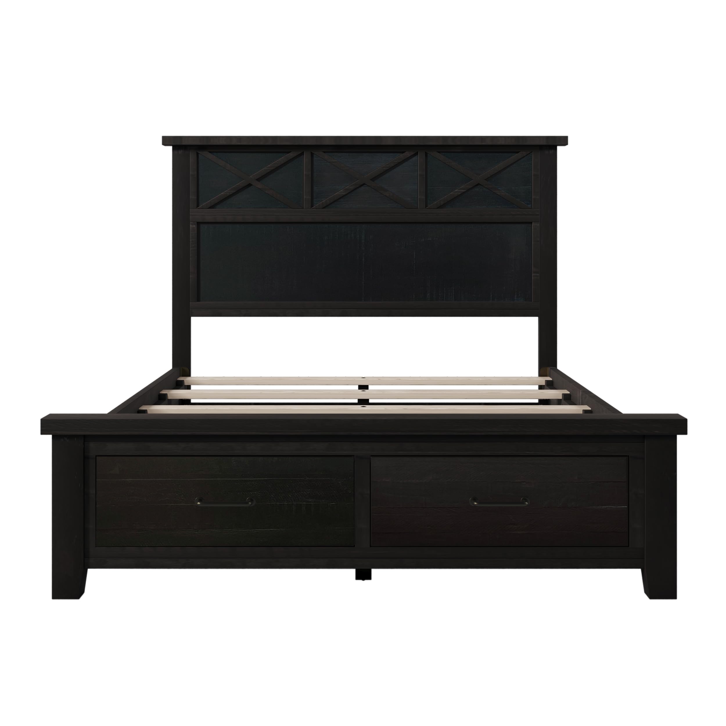 FANYHOME Queen Size Platform Storage Bed with Two Drawers, Rustic Farmhouse Style Wood Platform Bed Frame with Headboard and Wood Slats Suppoer, Footboard Drawer Storage,Coffee