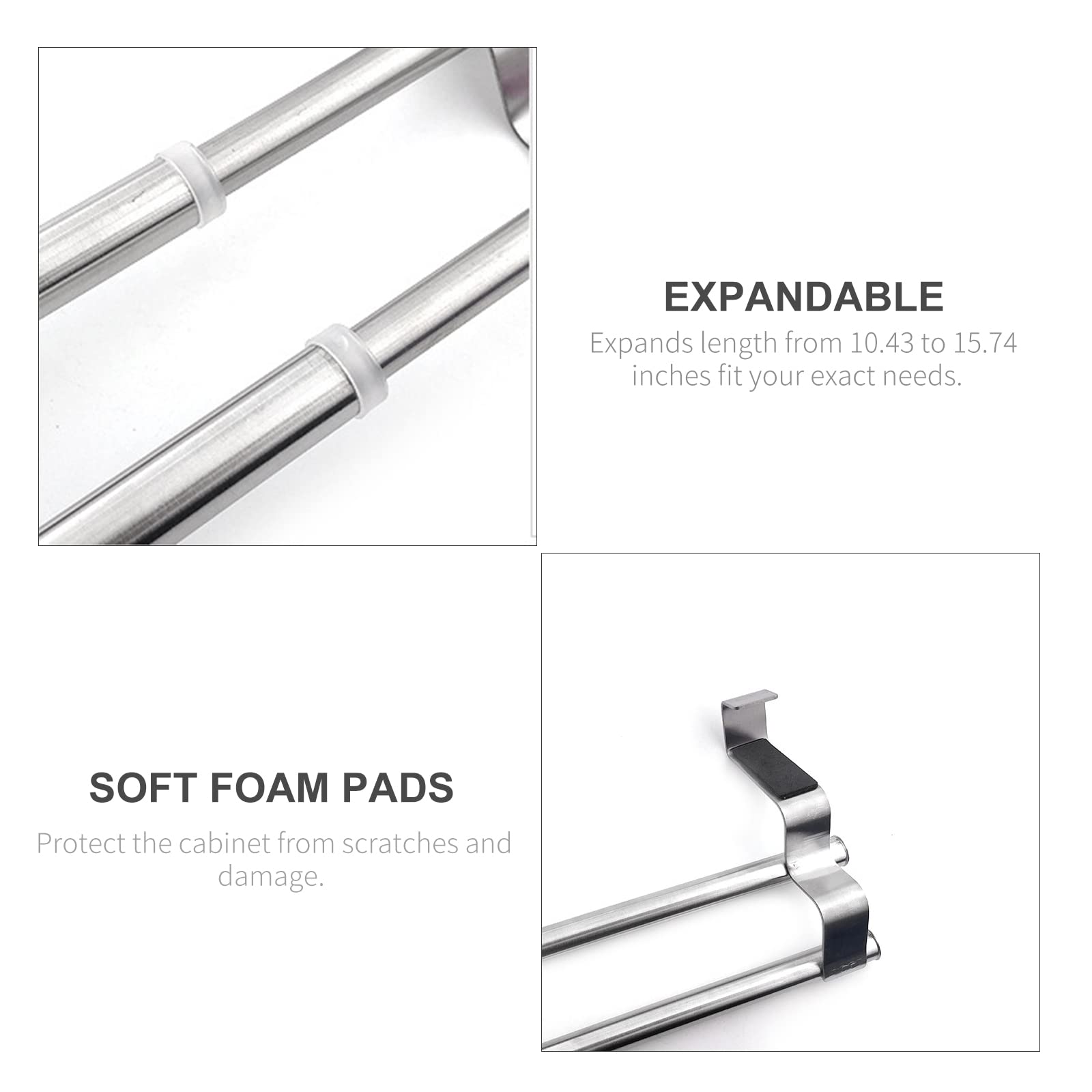 ADBEN Expandable Double Towel er Over Cabinet Cupboard Doors Stainless Steel Bath Towel Bar Towel Clothes er Towel Rack Holder for Bathroom Kitchen Towel Storage Shelf