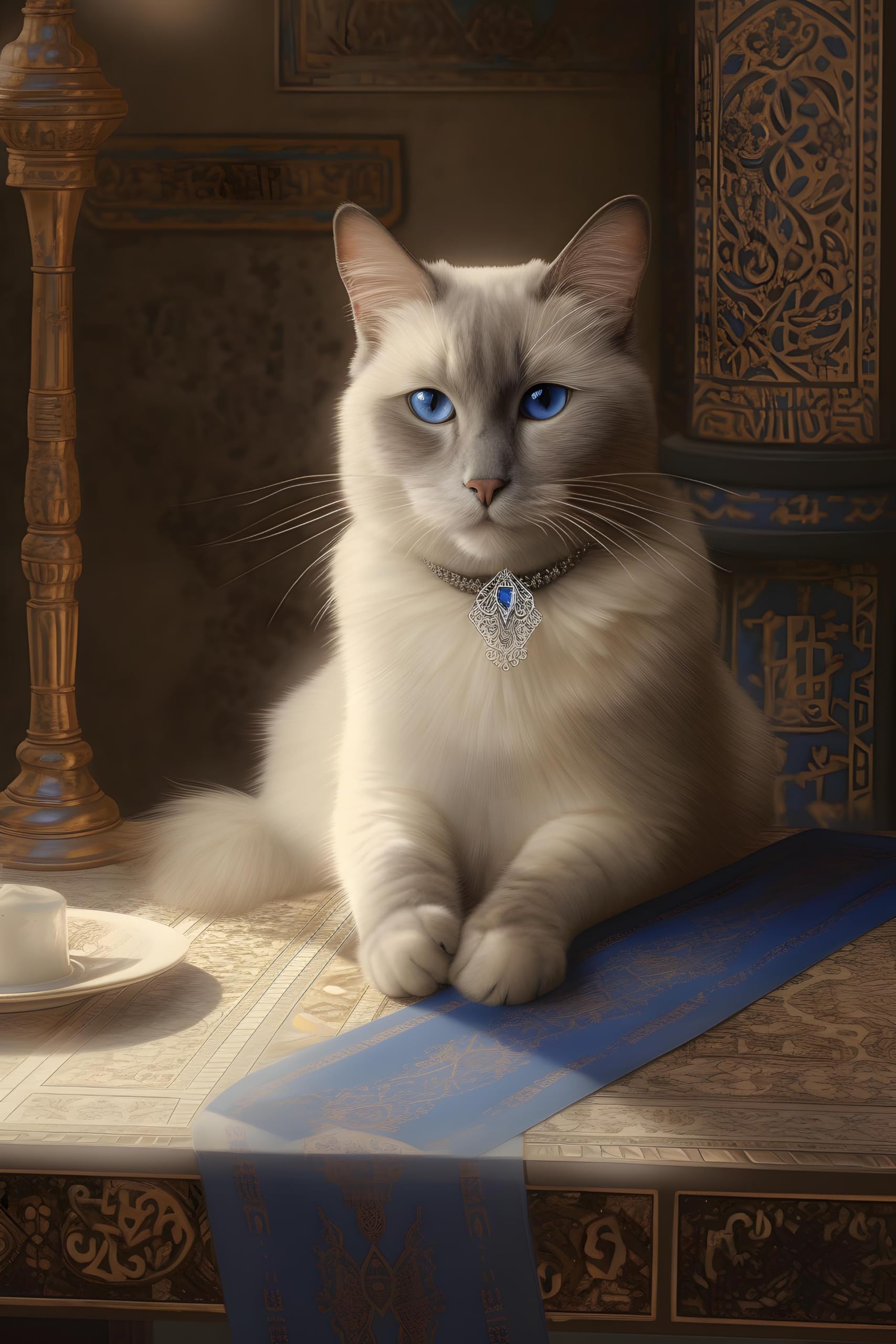 Cat Diamond Painting Kit for Adults - A Blue-Eyed cat Lying on a Tabletop Diamond Art Kit for Adults for Beginners - Perfect for Home Wall Decor (12x18inch)