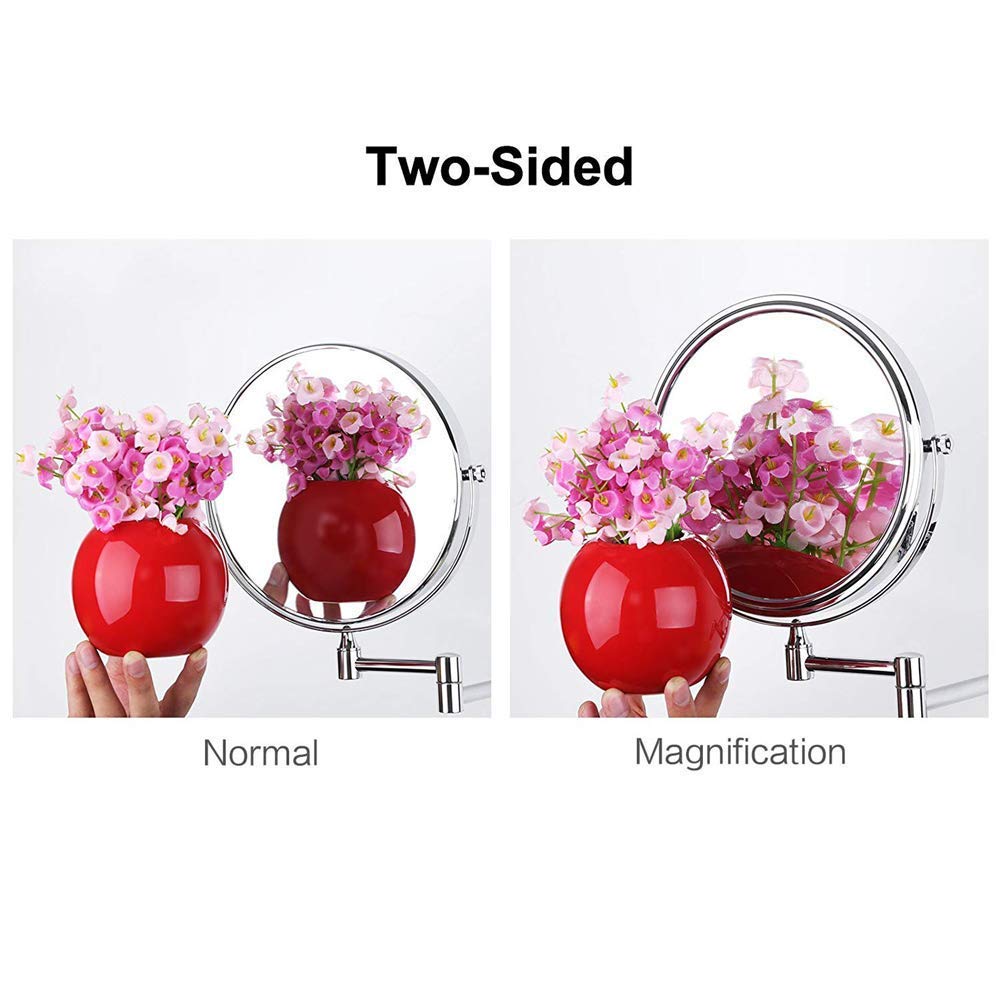 ESRADA Bathroom Mirror Makeup Mirror,3X Magnification Extendable Double Sided Bathroom Mirror Swivel Folding Round Shape Cosmetic Vanity Mirror (Metal 8inch 3X)