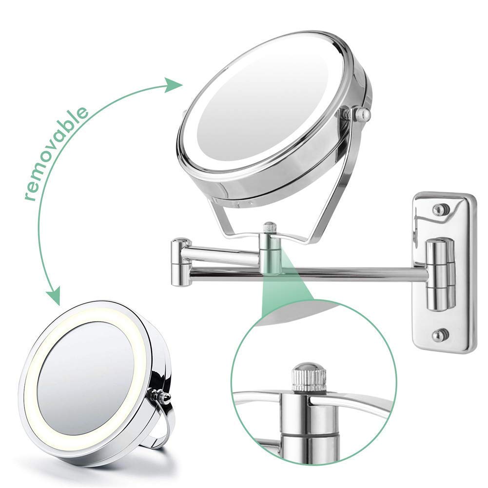 ESRADA Bathroom Mirror Makeup Mirror,3X Magnification Extendable Double Sided Bathroom Mirror Swivel Folding Round Shape Cosmetic Vanity Mirror (Metal 8inch 3X)
