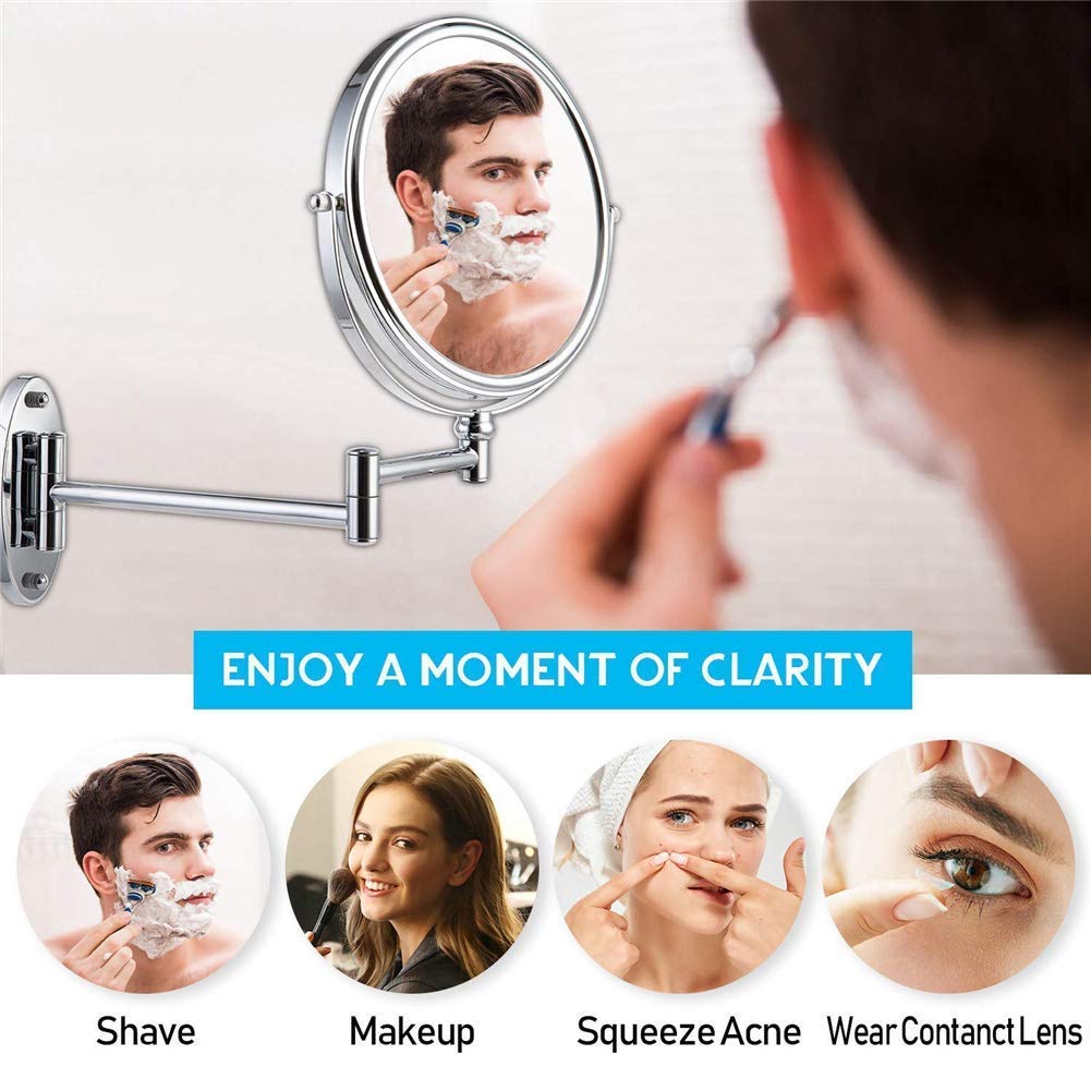 ESRADA Bathroom Mirror Makeup Mirror,3X Magnification Extendable Double Sided Bathroom Mirror Swivel Folding Round Shape Cosmetic Vanity Mirror (Metal 8inch 3X)