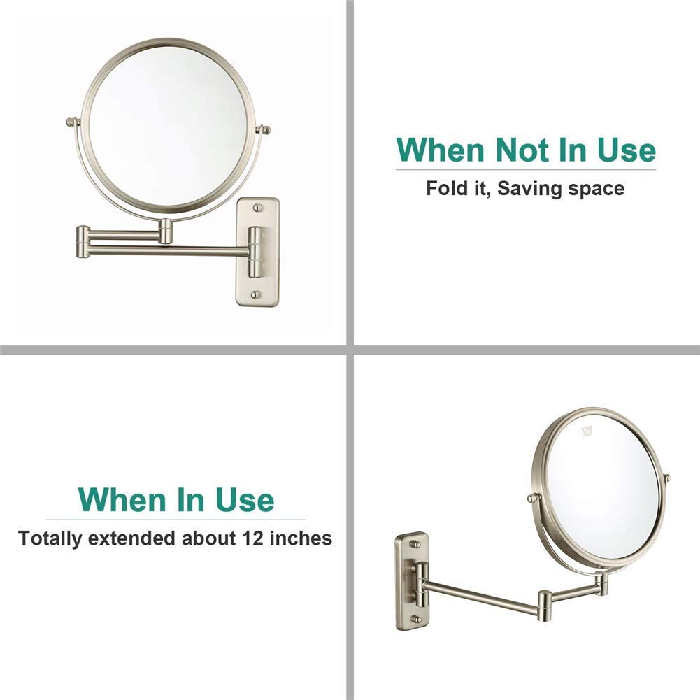 ESRADA Bathroom Mirror Makeup Mirror,3X Magnification Extendable Double Sided Bathroom Mirror Swivel Folding Round Shape Cosmetic Vanity Mirror (Metal 8inch 3X)