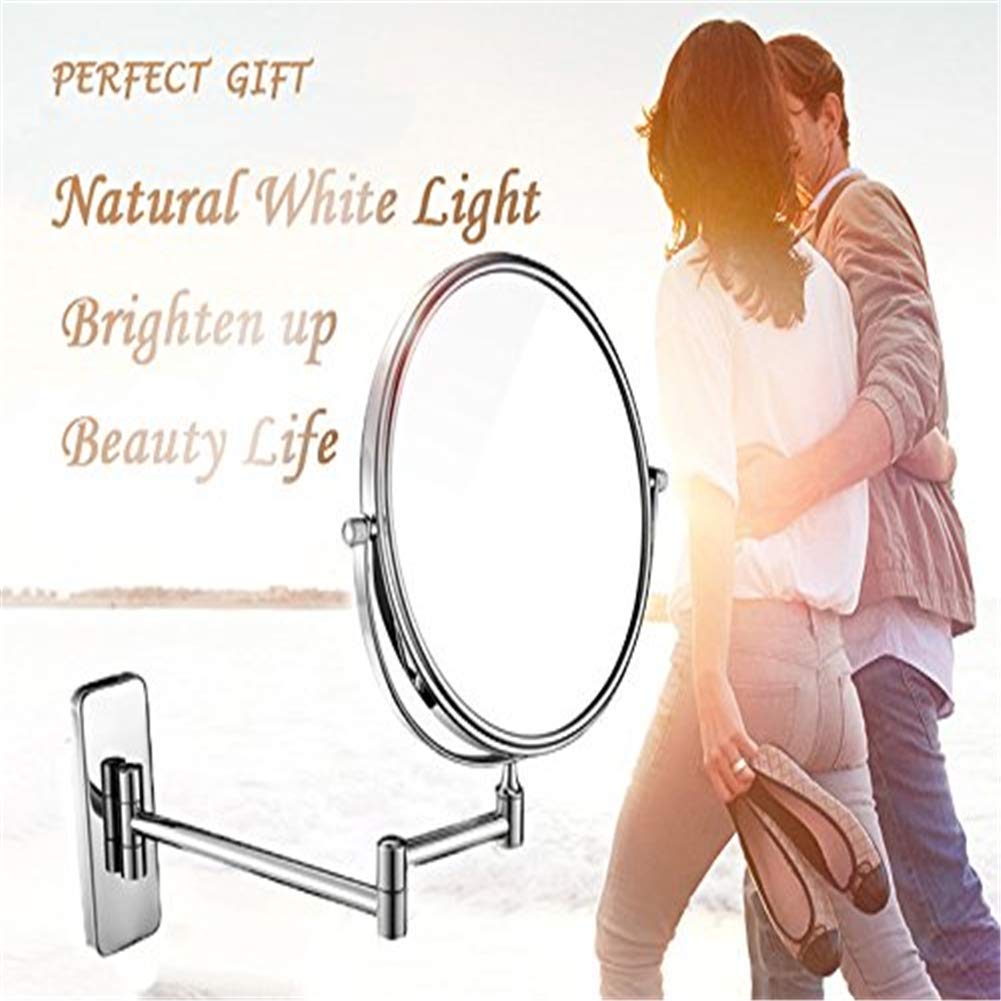 ESRADA Bathroom Mirror Makeup Mirror,3X Magnification Extendable Double Sided Bathroom Mirror Swivel Folding Round Shape Cosmetic Vanity Mirror (Metal 8inch 3X)