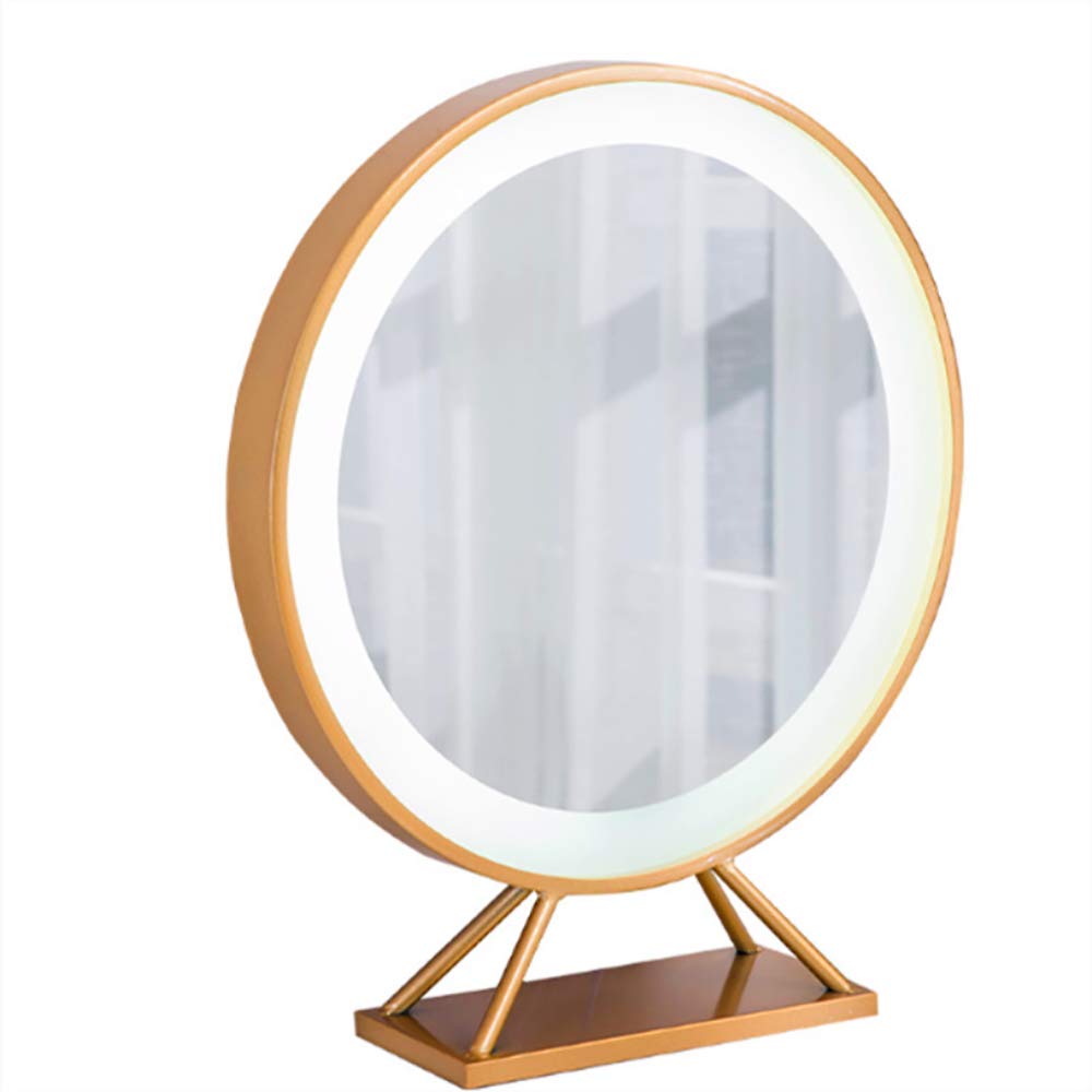 ESRADA Bathroom Mirror Makeup Mirror,Dimmable Tabletop Cosmetic Mirror,Golden Makeup Mirror,Table Mirror with Stand for Desk Single Sided Vanity Mirror,Touch Control and 3 Color Modes